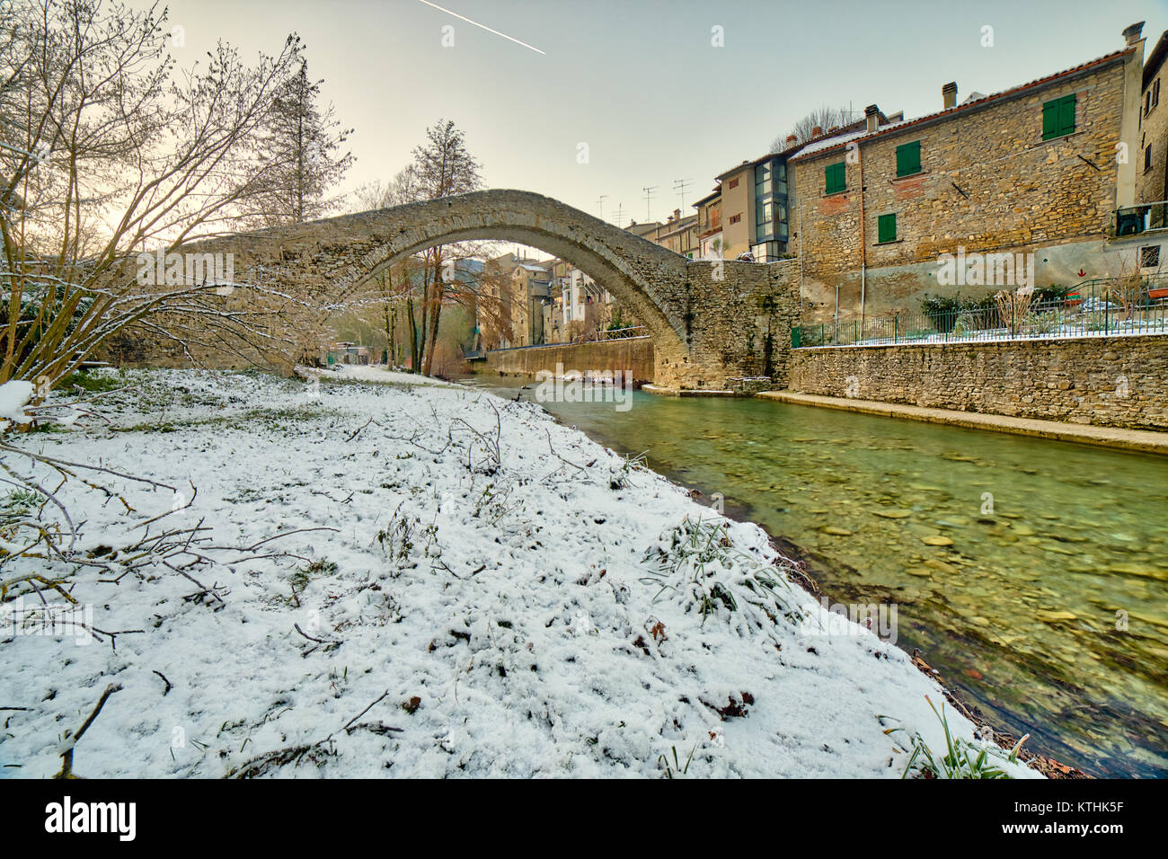 Ancient medieval donkey-back bridge with a unique arch in a village in ...