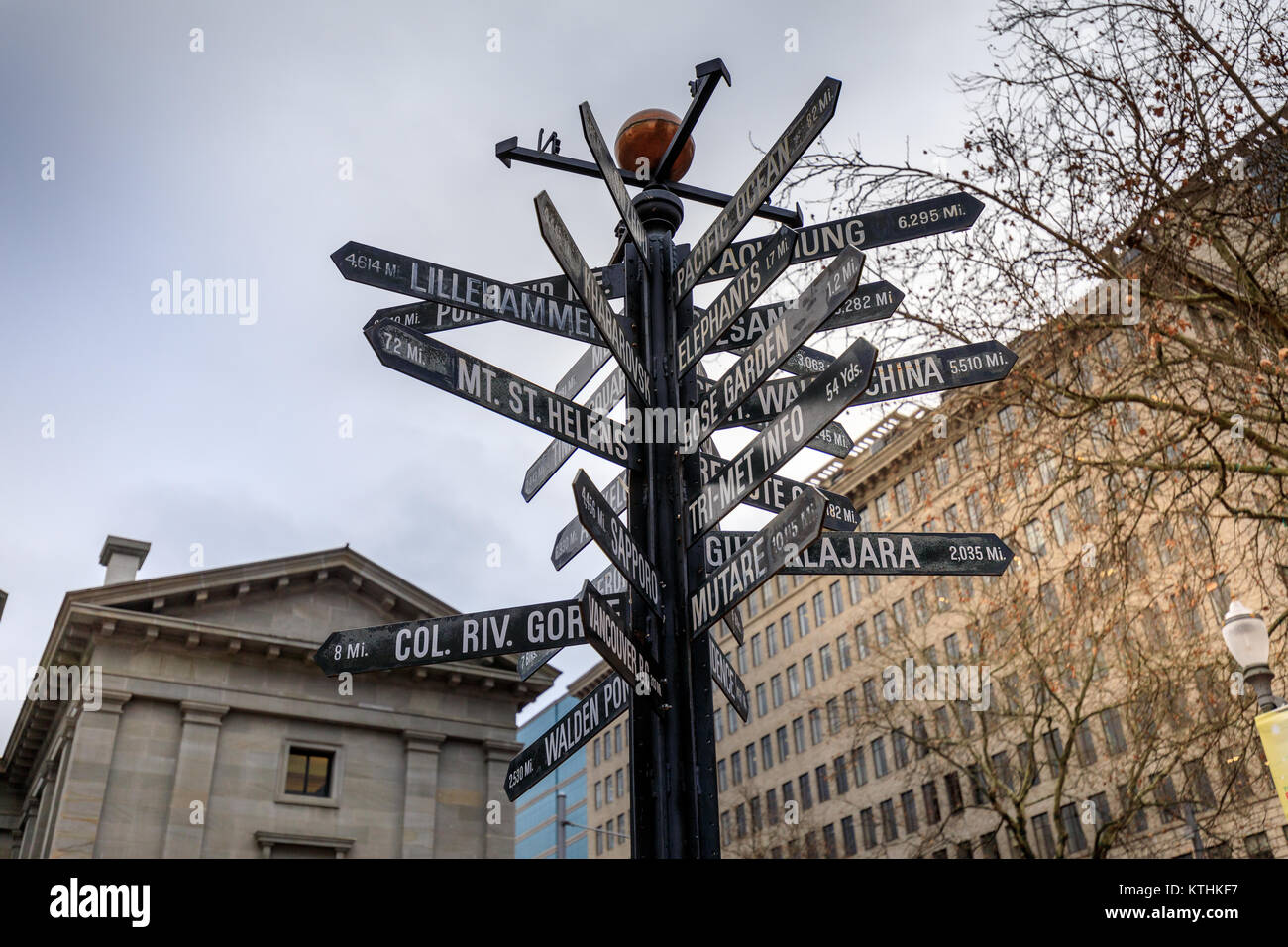 Portland, United States - Dec 19, 2017 : Famous signpost with ...