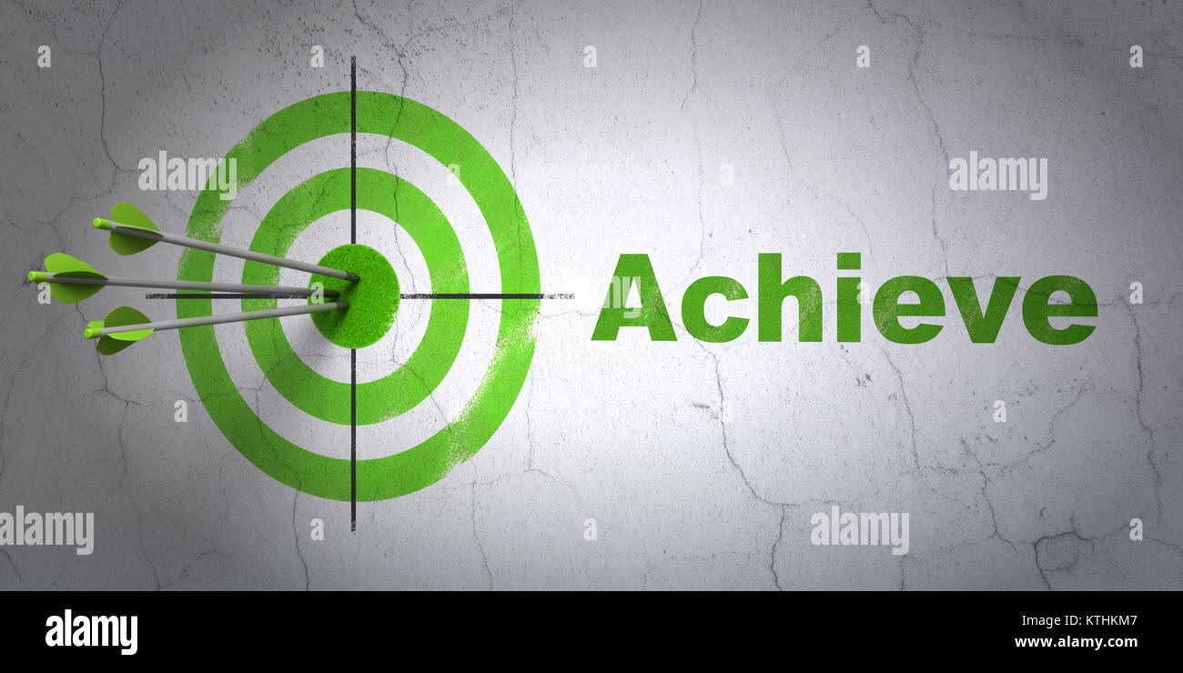 Business concept: target and Achieve on wall background Stock Photo - Alamy