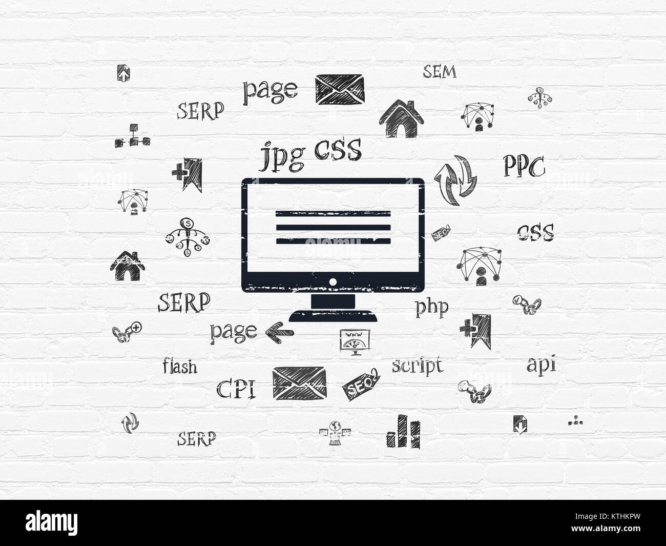 Web design concept: Monitor on wall background Stock Photo - Alamy