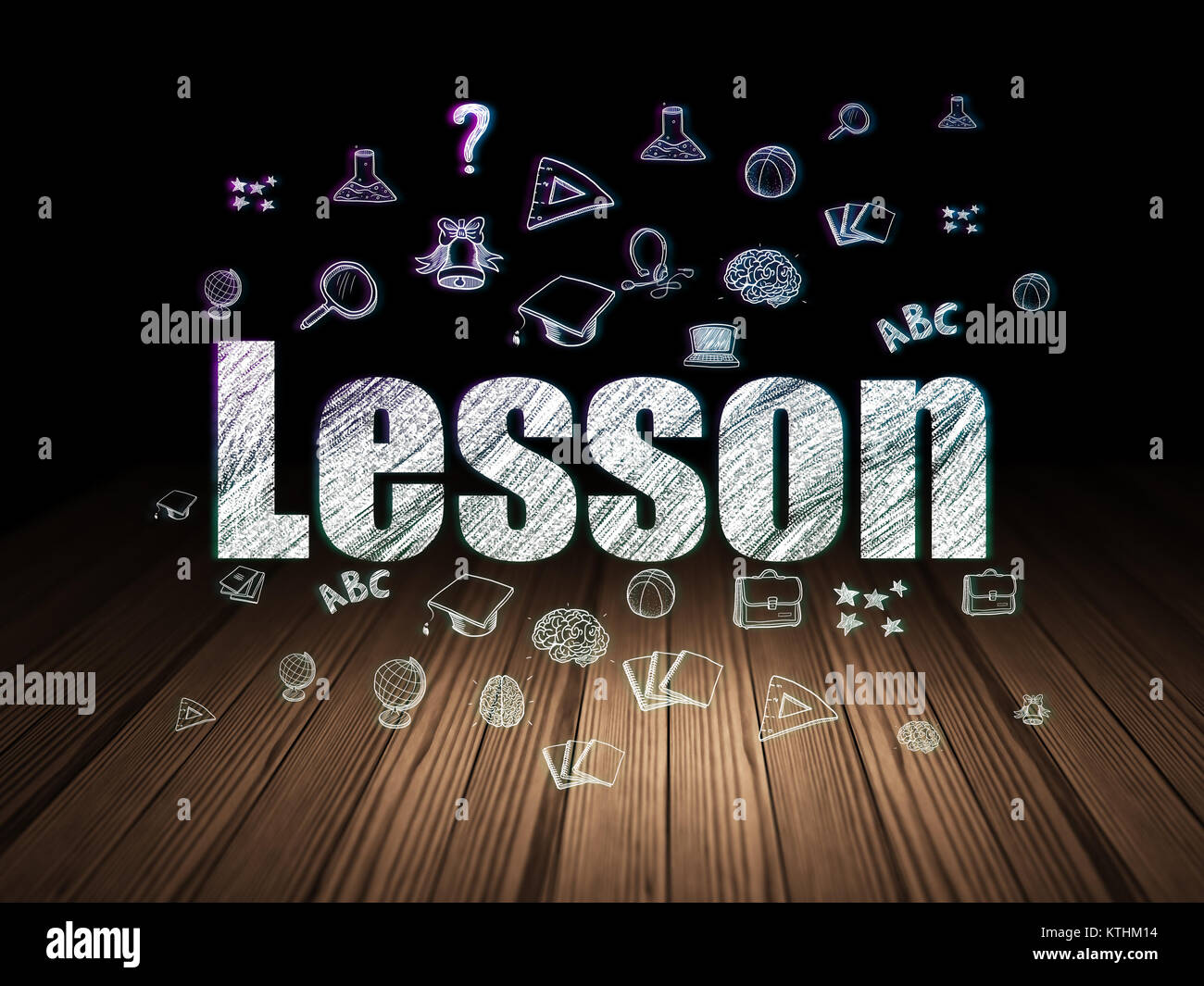 Learning concept: Lesson in grunge dark room Stock Photo - Alamy