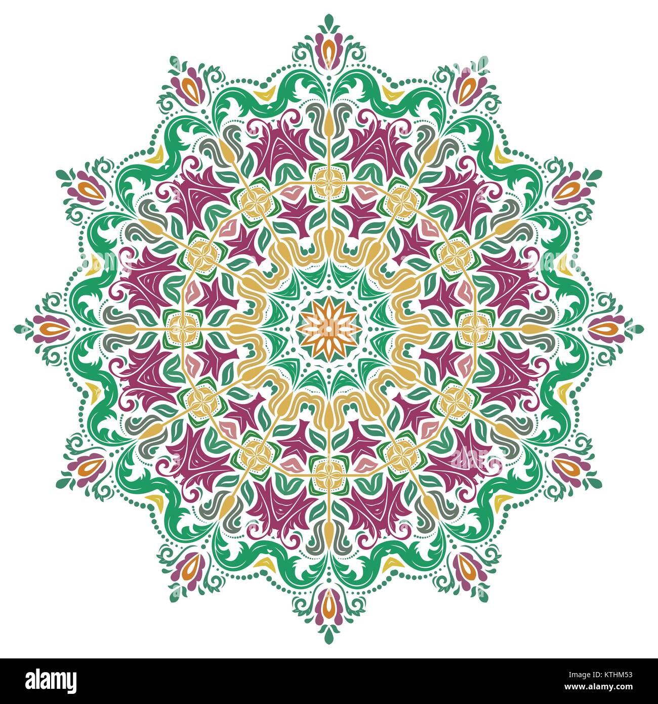 Oriental vector pattern with arabesques and floral elements. Traditional classic round colorful ...