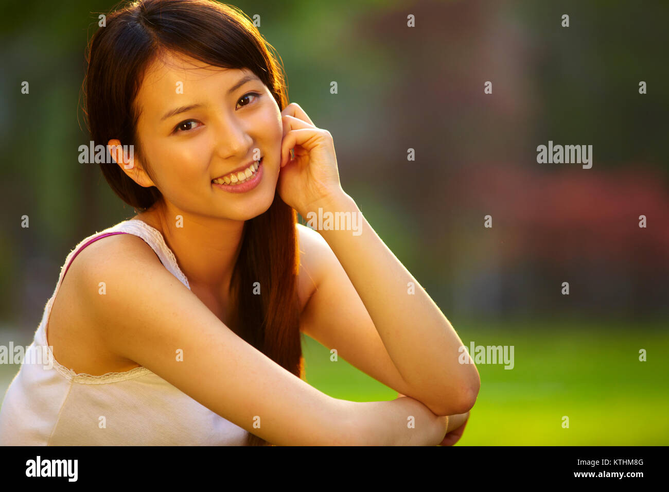 one close up one lovely young Chinese woman smile at camera Stock Photo ...