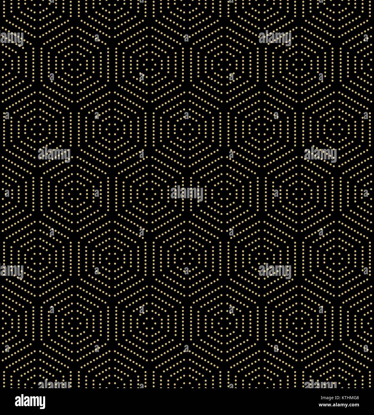 Geometric repeating vector ornament with hexagonal dotted golden ...