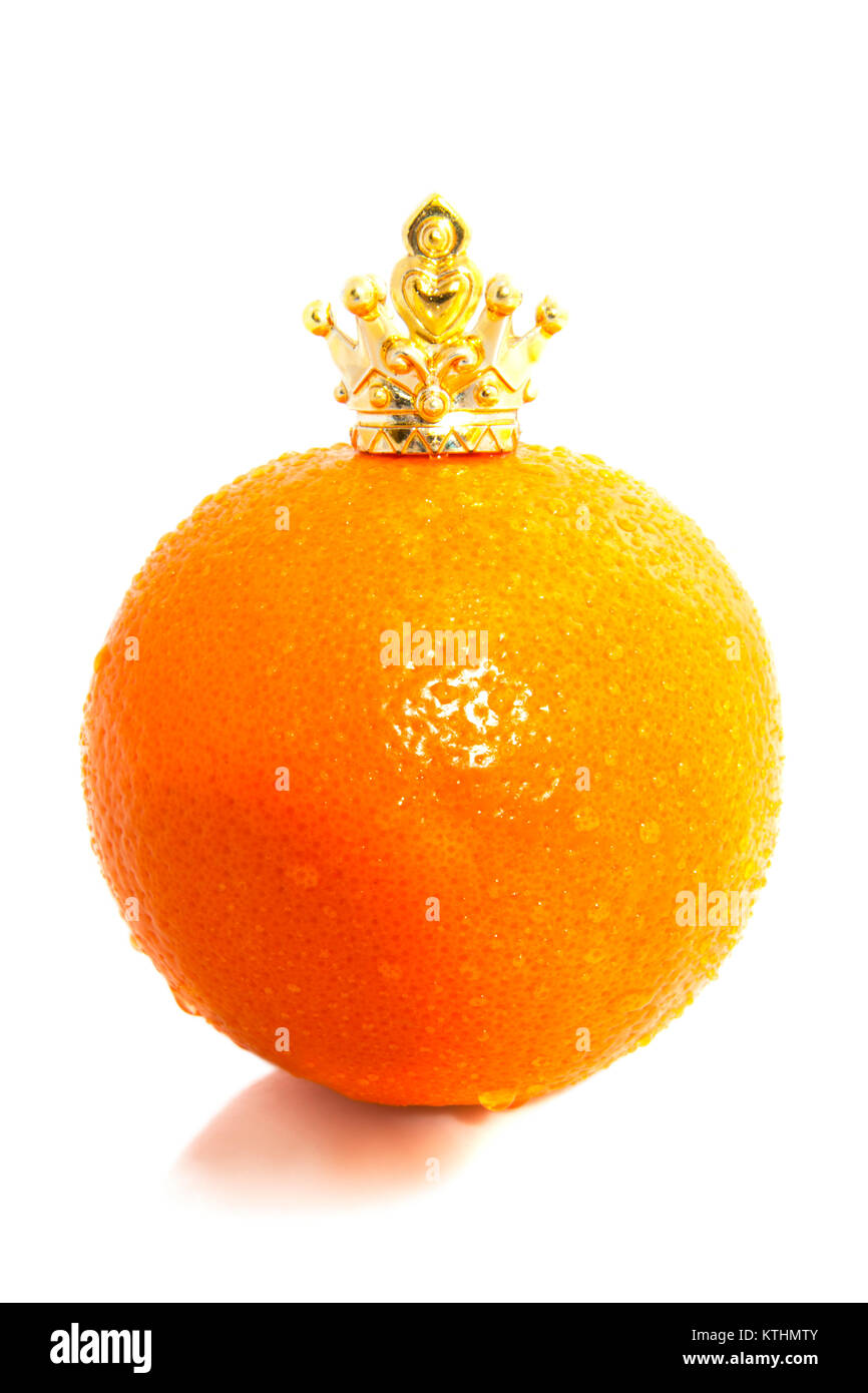 Orange with crown on top isolated over white Stock Photo - Alamy