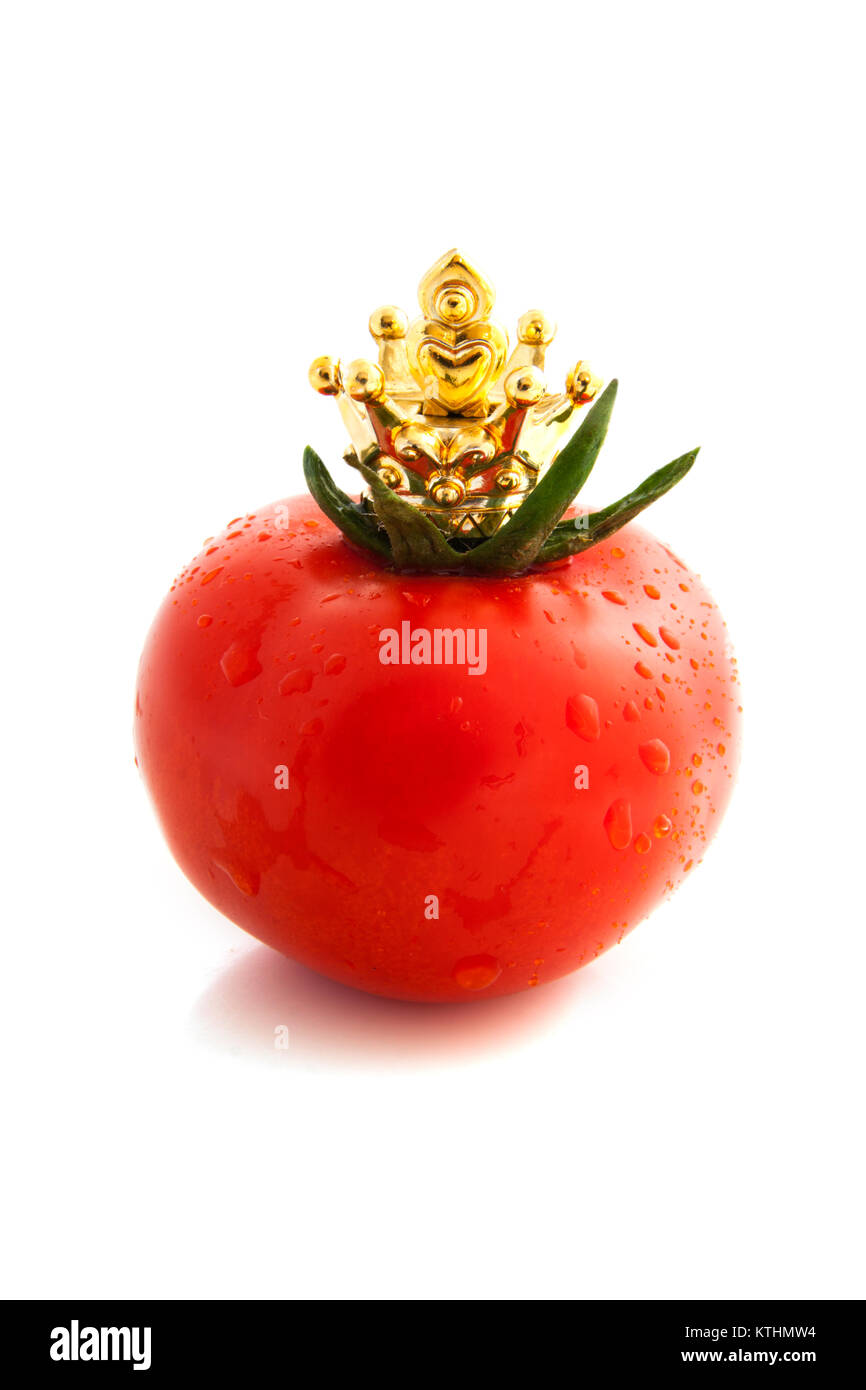 Red tomato with crown on top isolated over white Stock Photo - Alamy