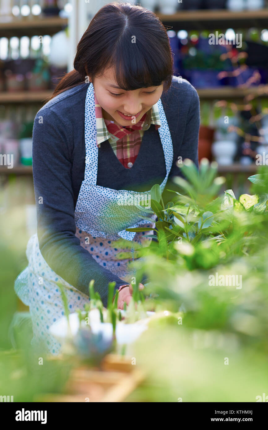 One Beautiful Chinese Woman Working in the Florist's Smile at Camera ...