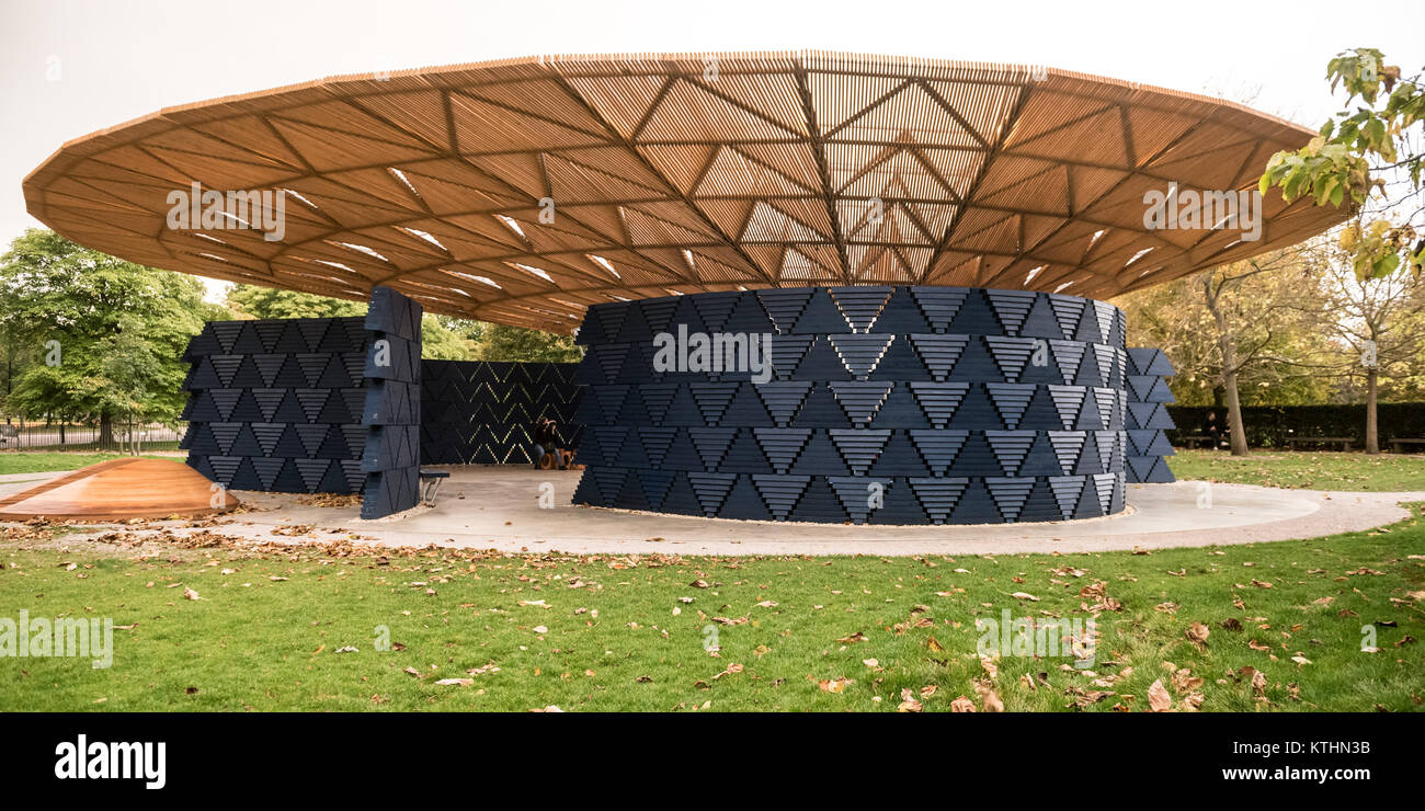 Serpentine Pavilion 2017, designed by Francis Kéré. On the day of Storm Ophelia Stock Photo - Alamy