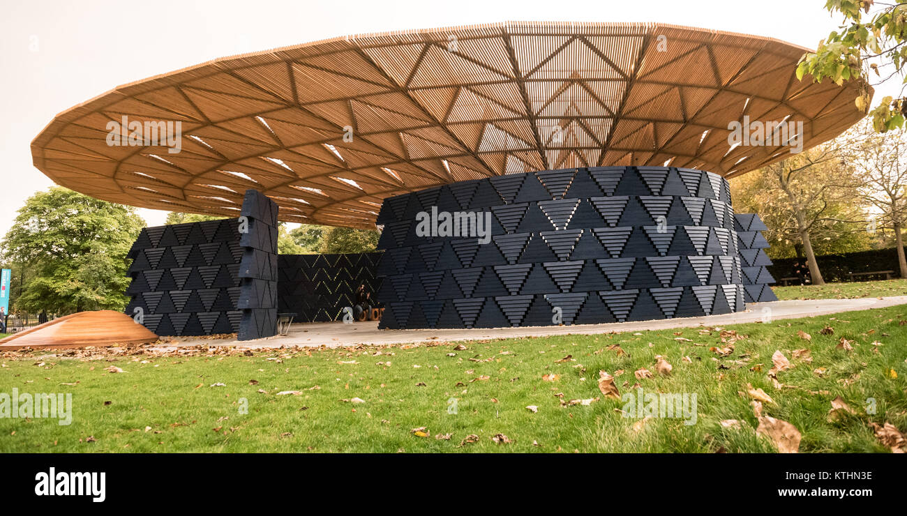 Serpentine Pavilion 2017, designed by Francis Kéré. On the day of Storm Ophelia Stock Photo - Alamy