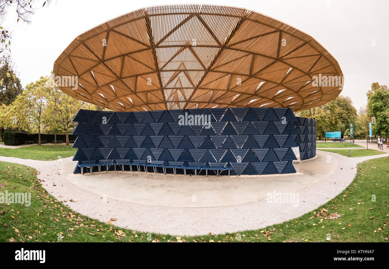 Serpentine Pavilion 2017, designed by Francis Kéré. On the day of Storm Ophelia Stock Photo - Alamy