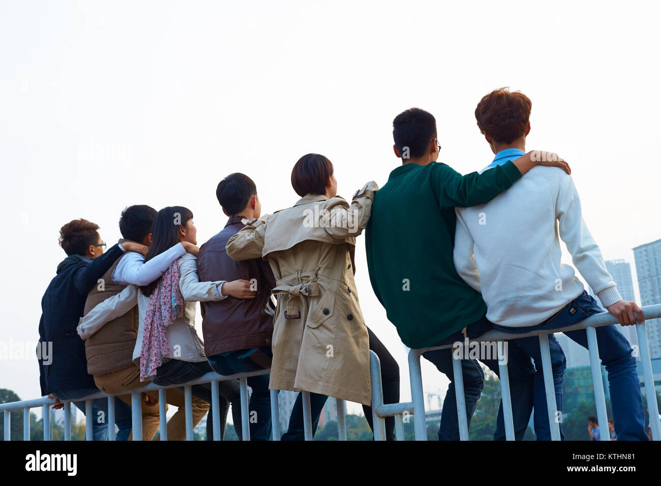 Back View of Group Chinese College Students Sitting together Stock ...