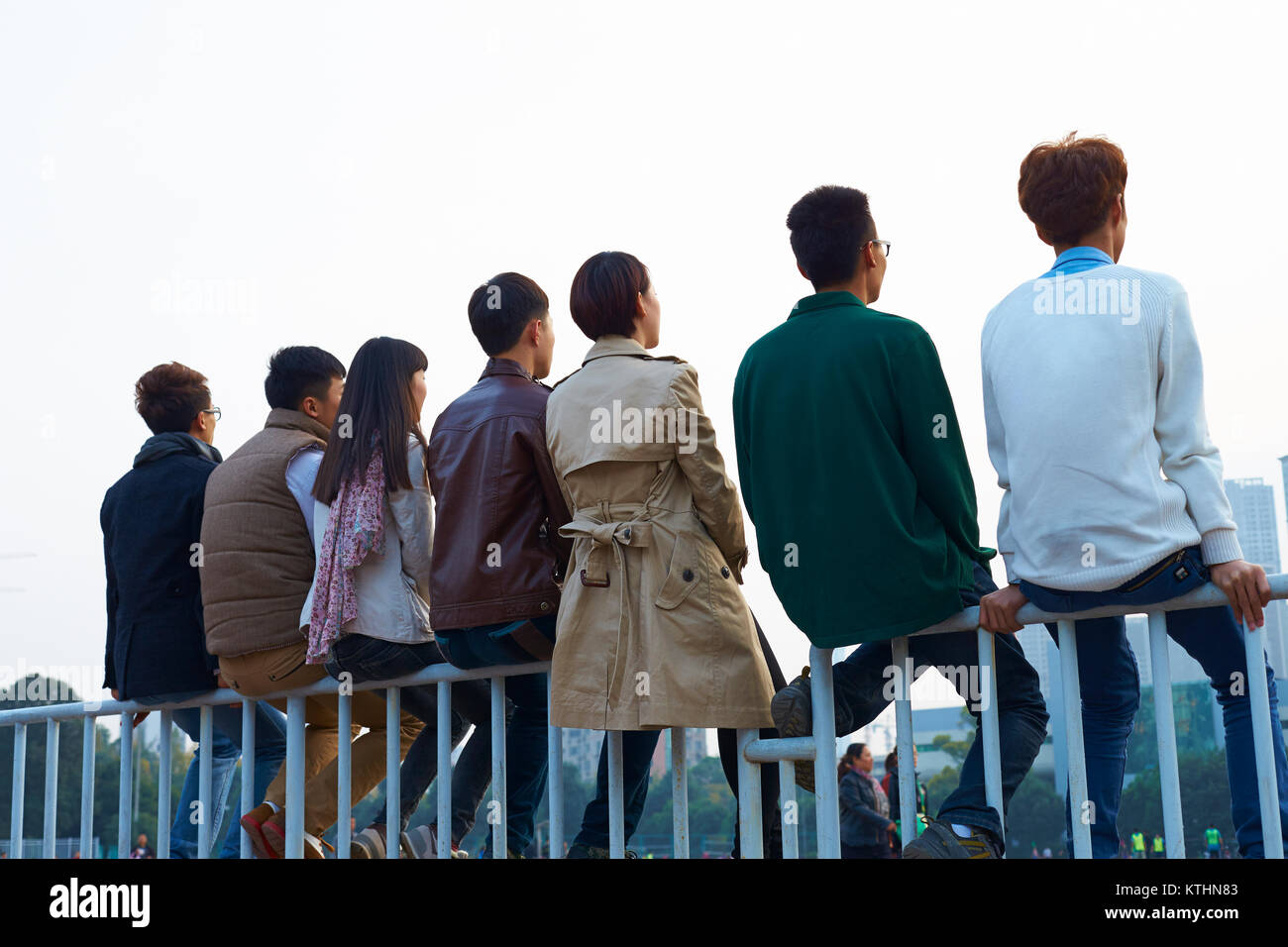Back View of Group Chinese College Students Sitting together Stock ...