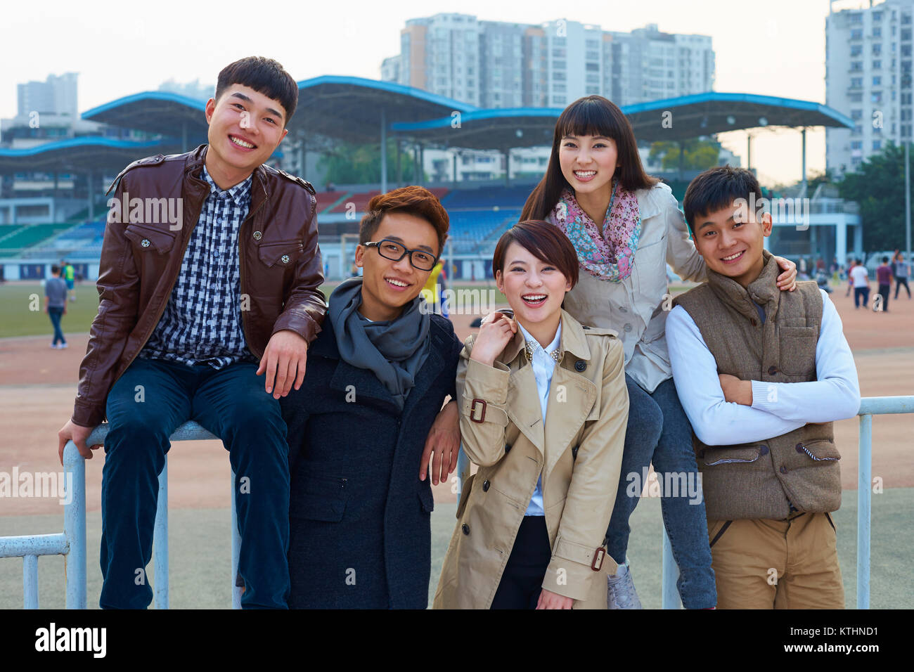 group of happy asian college students looking at camera smile in the ...