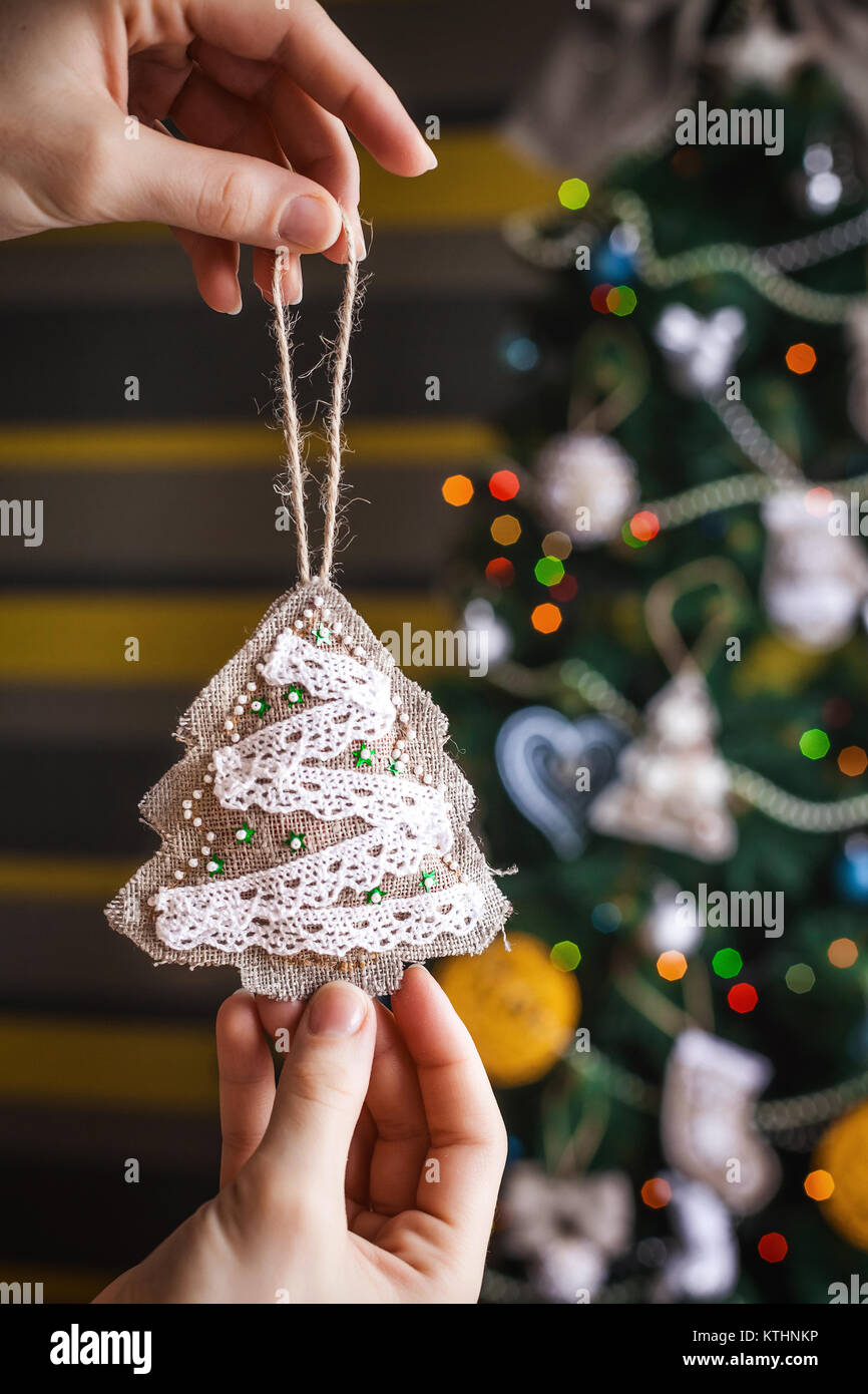 handmade Christmas tree on sparkling and fairy background Stock Photo ...