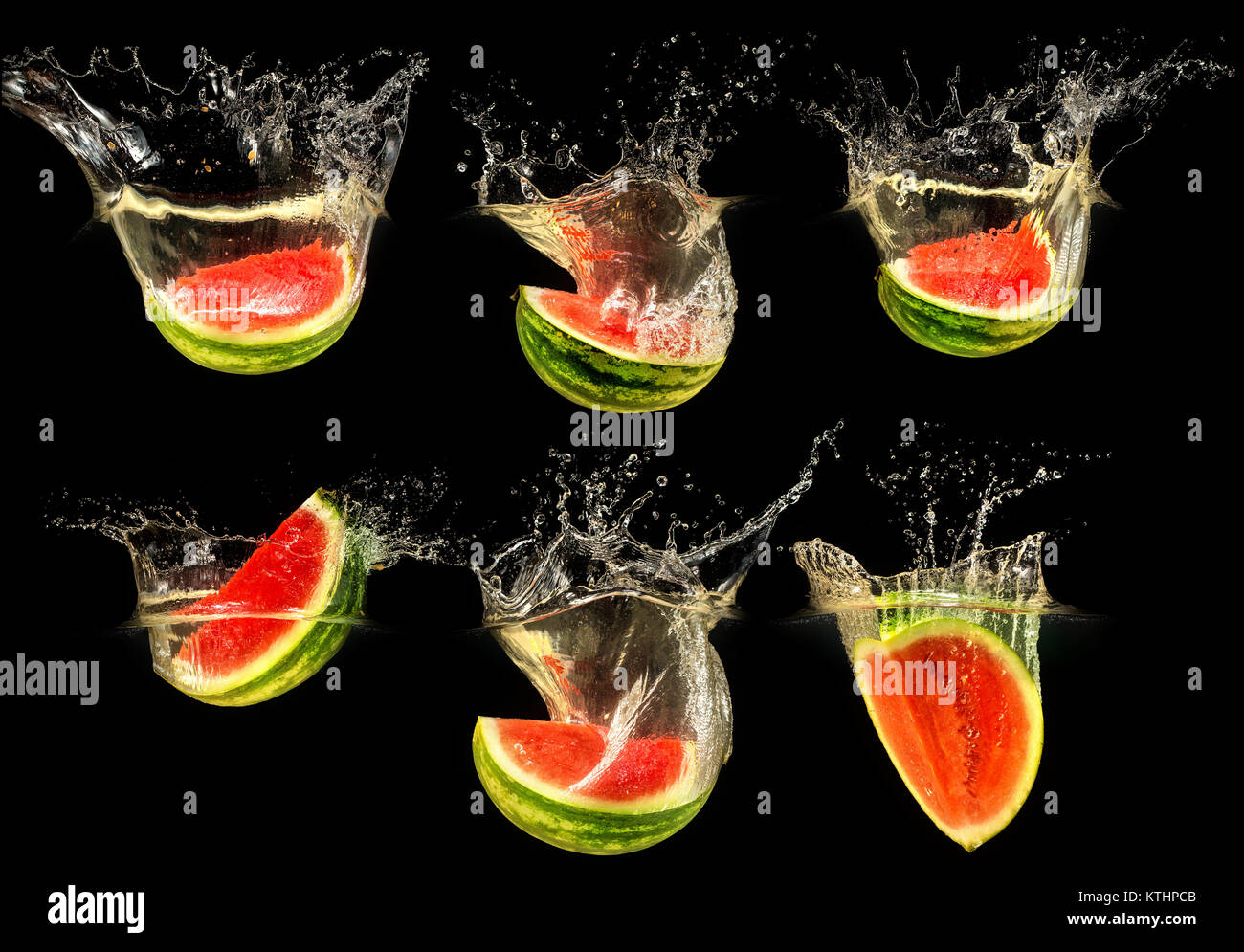 Fresh melon falling in water with splash on black background Stock ...