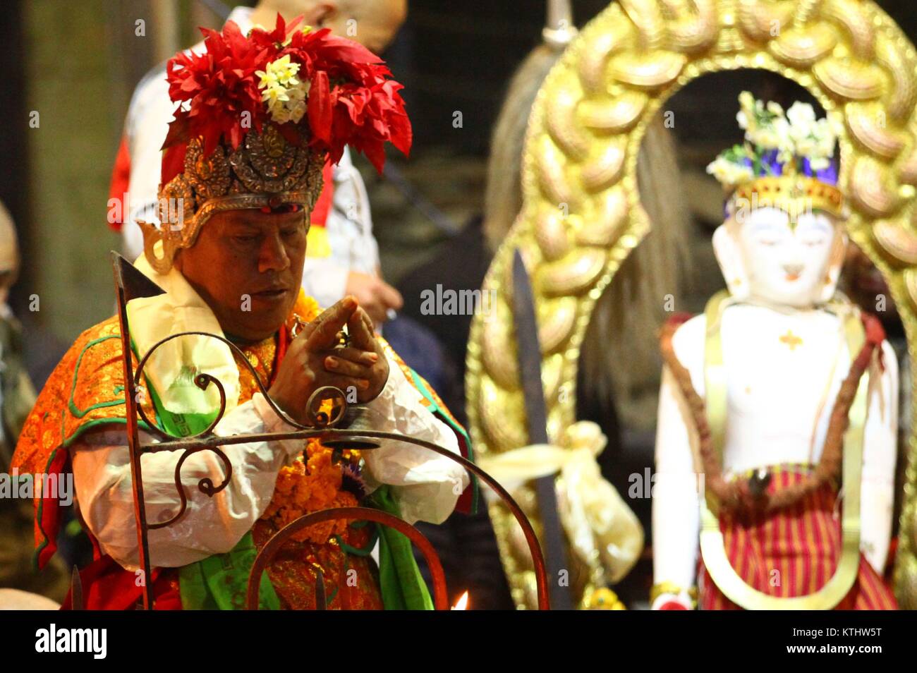 Kathmandu, Nepal. 26th Dec, 2017. A priest performs religious rituals ...