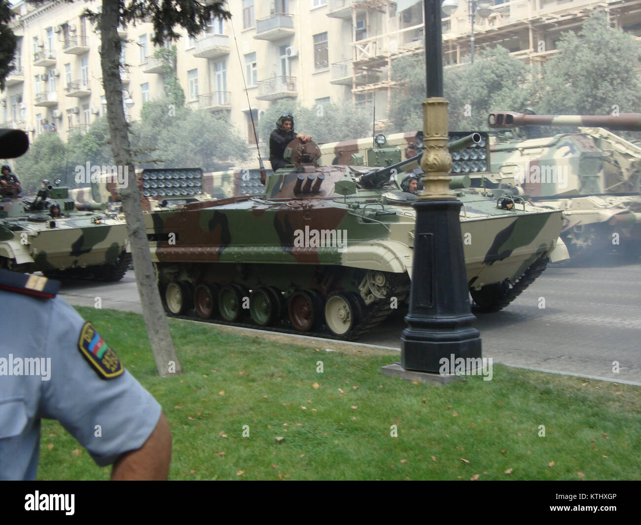 This image depicts an Azeri BMP-3 armored vehicle participating in a ...