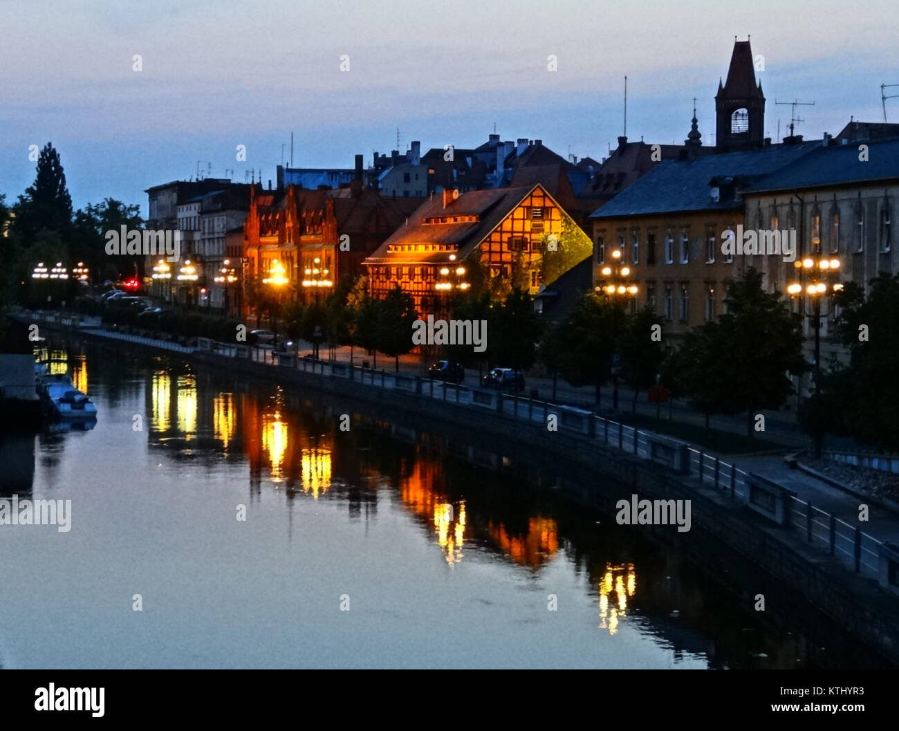 This photograph shows the waterfront area along the Brda River in ...