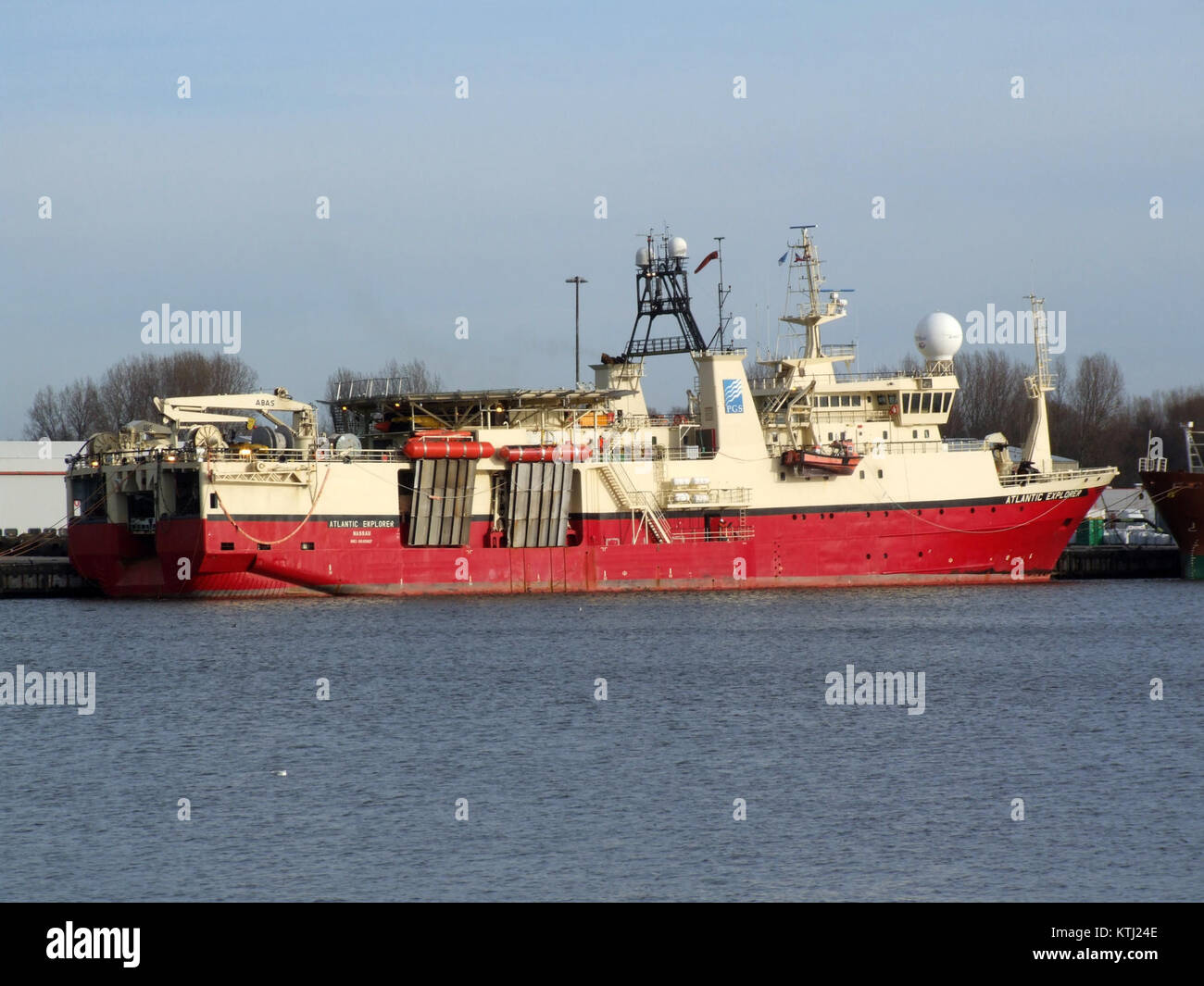 The Atlantic Explorer, a research vessel, docks at the port of IJmuiden ...