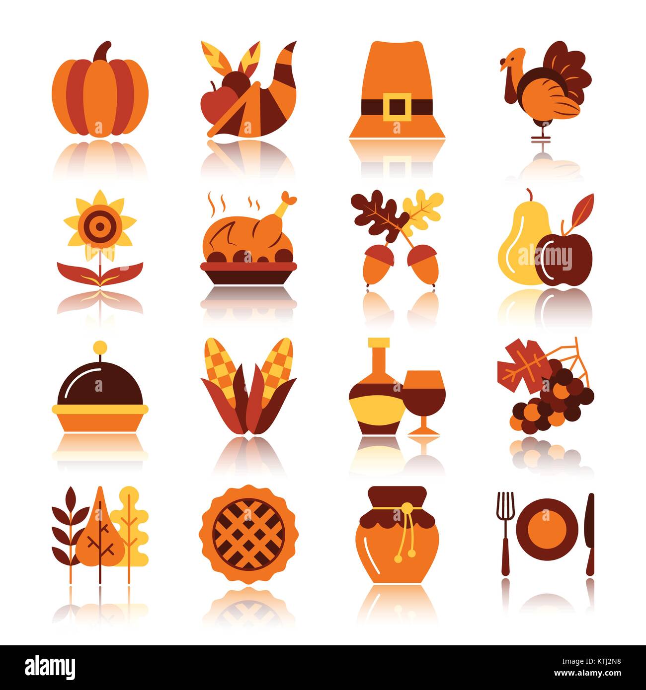 Thanksgiving day color silhouette with reflection icon set. Monochrome ...