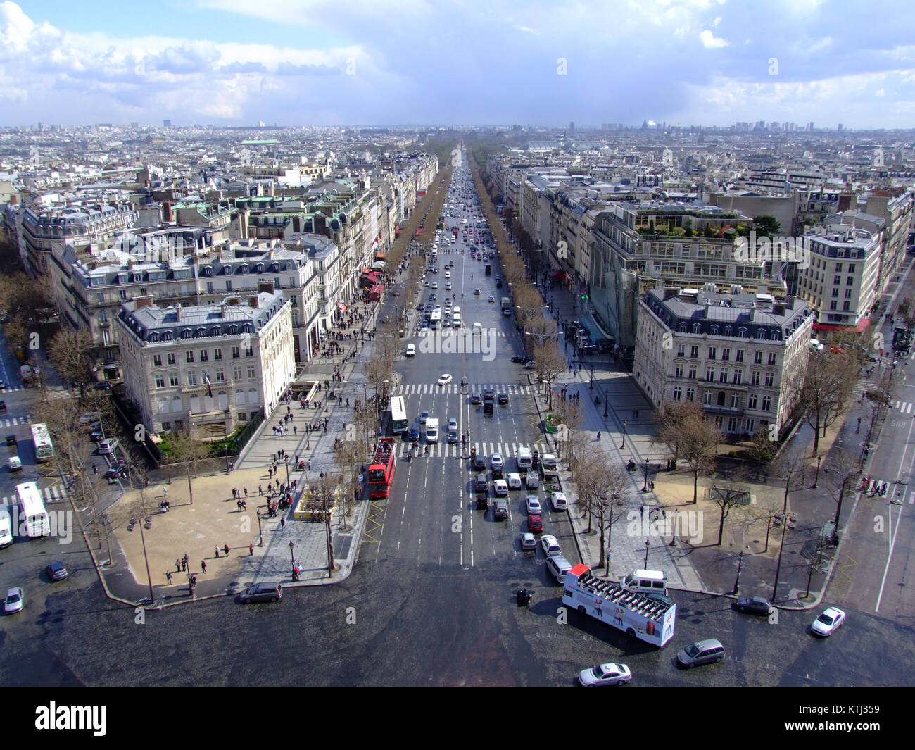 A scenic view of the Avenue des Champs-Élysées in Paris, captured from ...