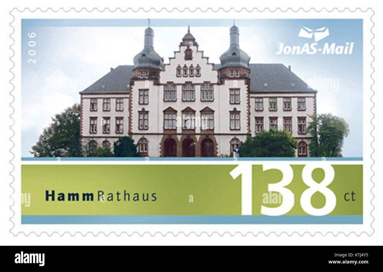This is a vintage postcard or stamp depicting the Rathaus (Town Hall ...