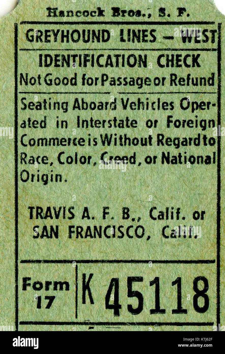 A Greyhound Lines West bus ticket (45118) represents travel on the ...