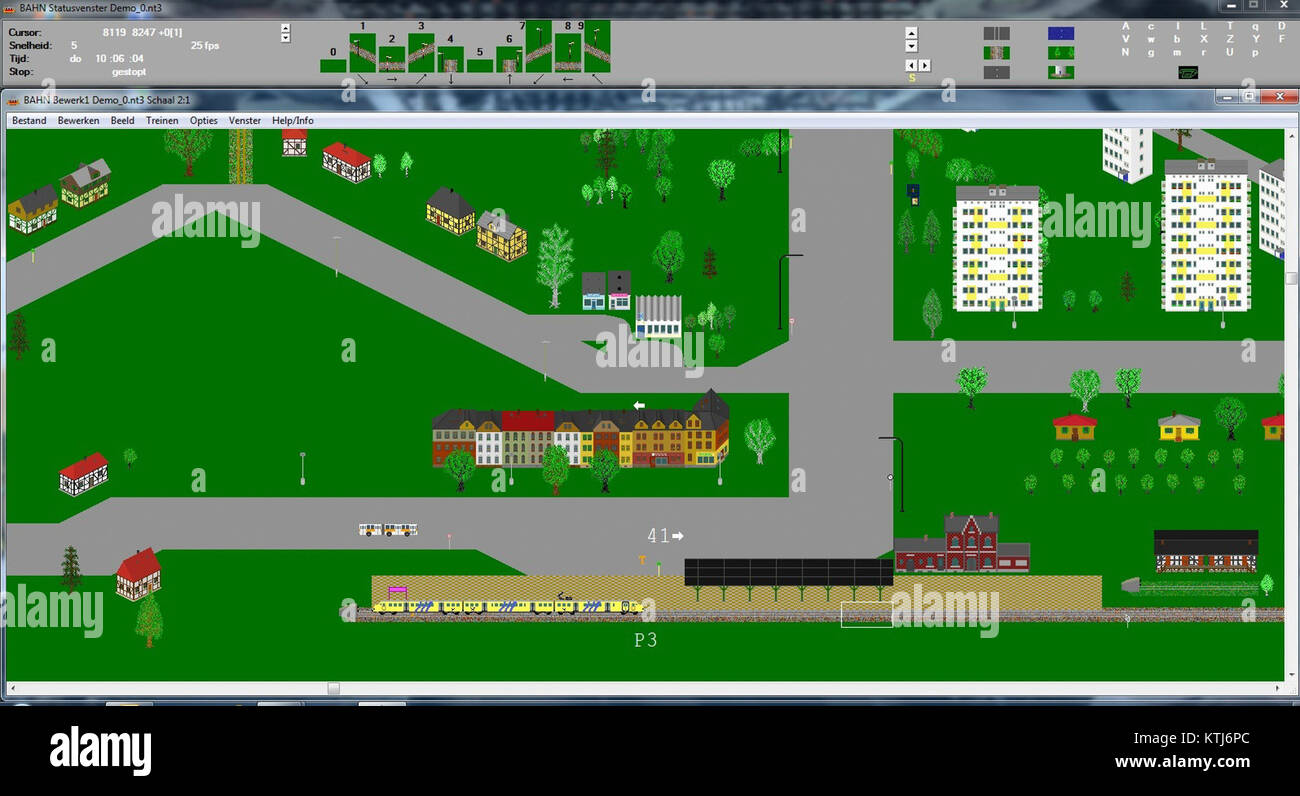 A screenshot of a BAHN simulation, showcasing a detailed map of train ...