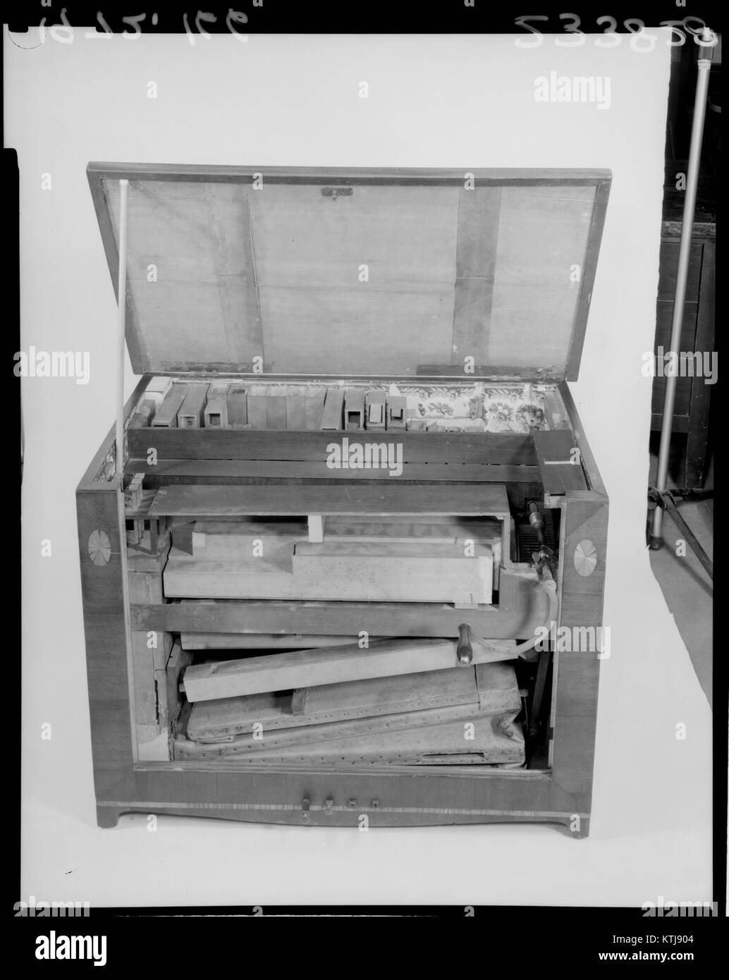 A historical barrel organ, featuring intricate craftsmanship and ...