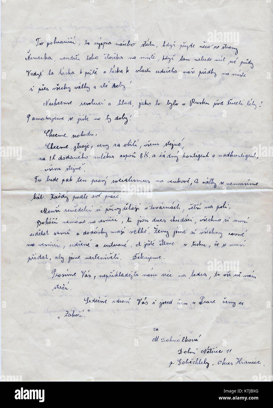 A historical document, a letter addressed to President Klement Gottwald ...