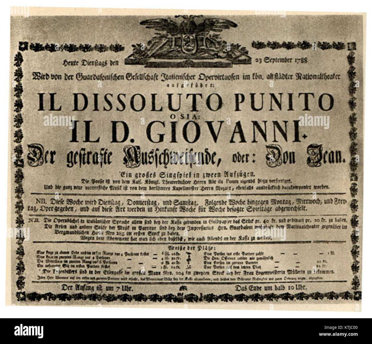 A German advertisement for the opera Don Giovanni, a work by Wolfgang ...