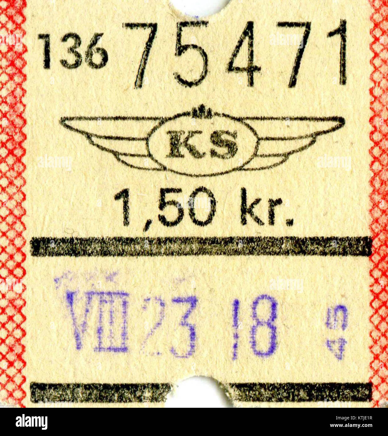 A bus ticket from Copenhagen, identified with the number 7547, issued ...