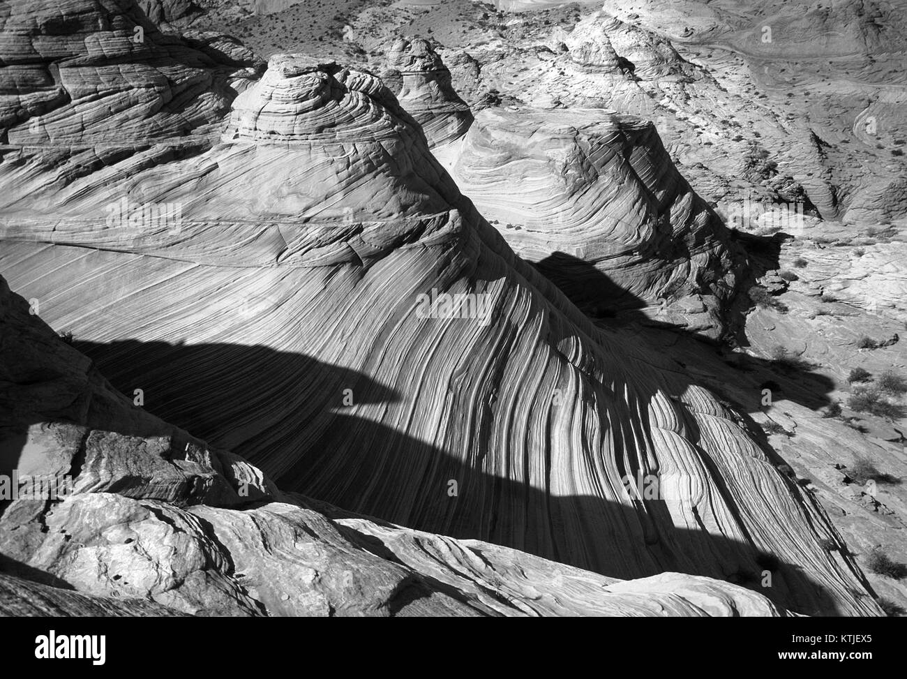 This black and white photograph captures The Wave in the Paria Canyon ...
