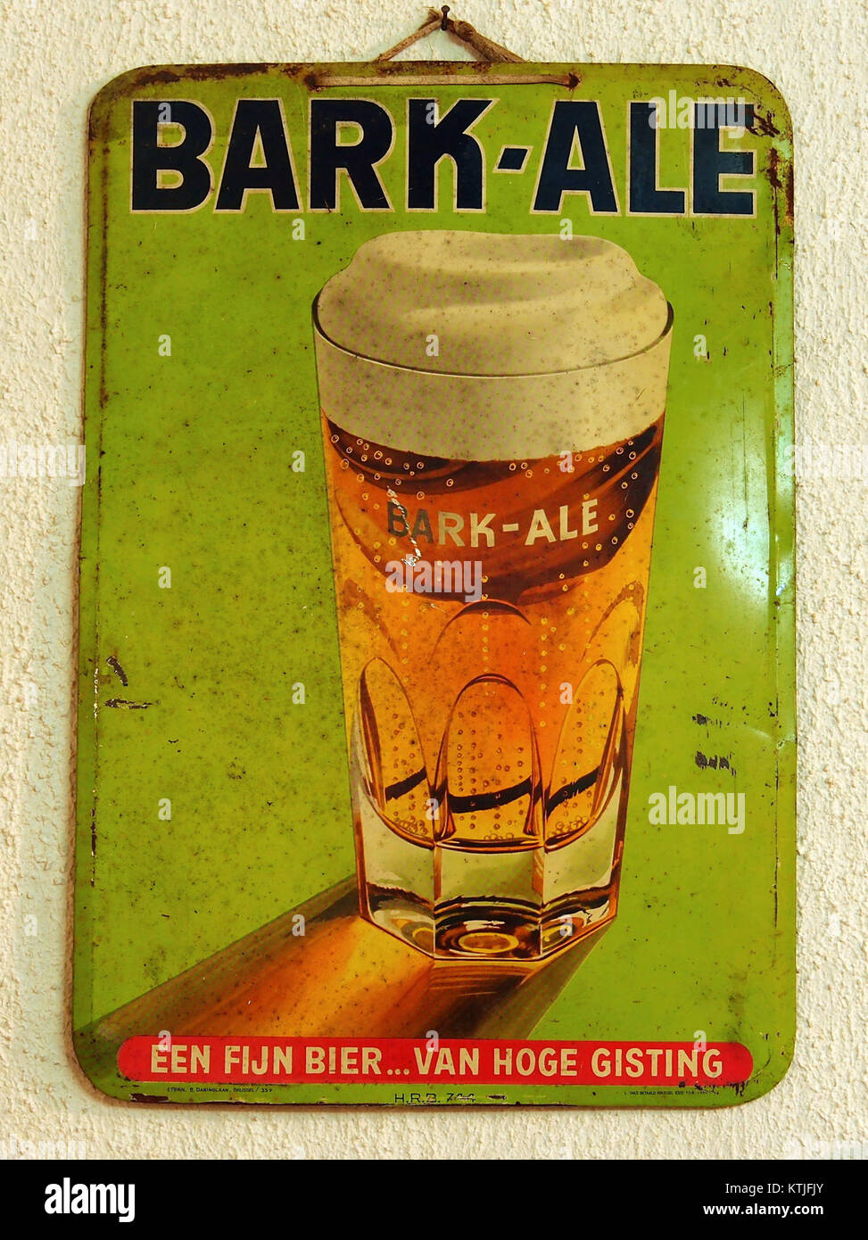 A vintage Bark Ale enamel advertising sign, showcasing the branding and ...