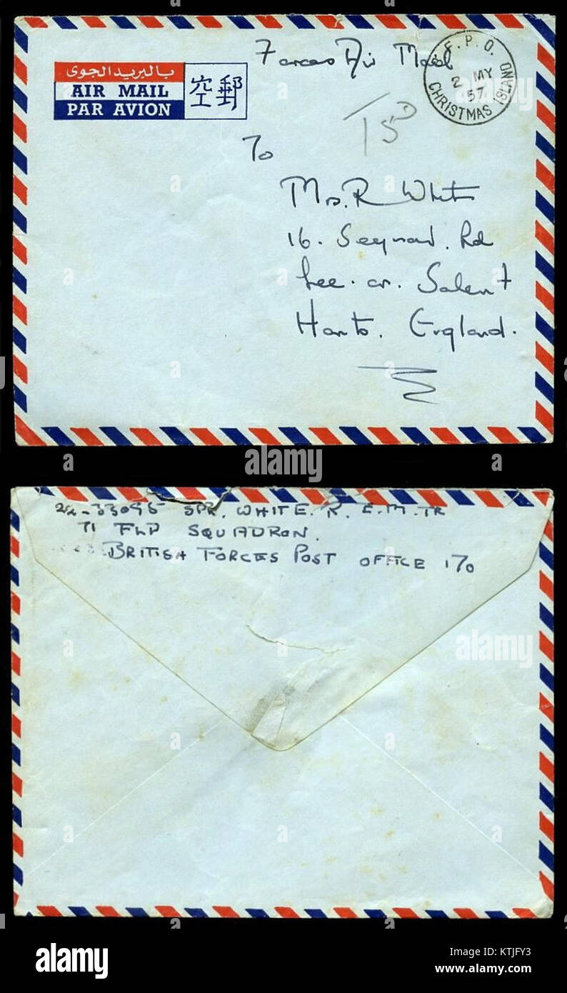This cover is a postal artifact from Christmas Island, dated 1957. It ...