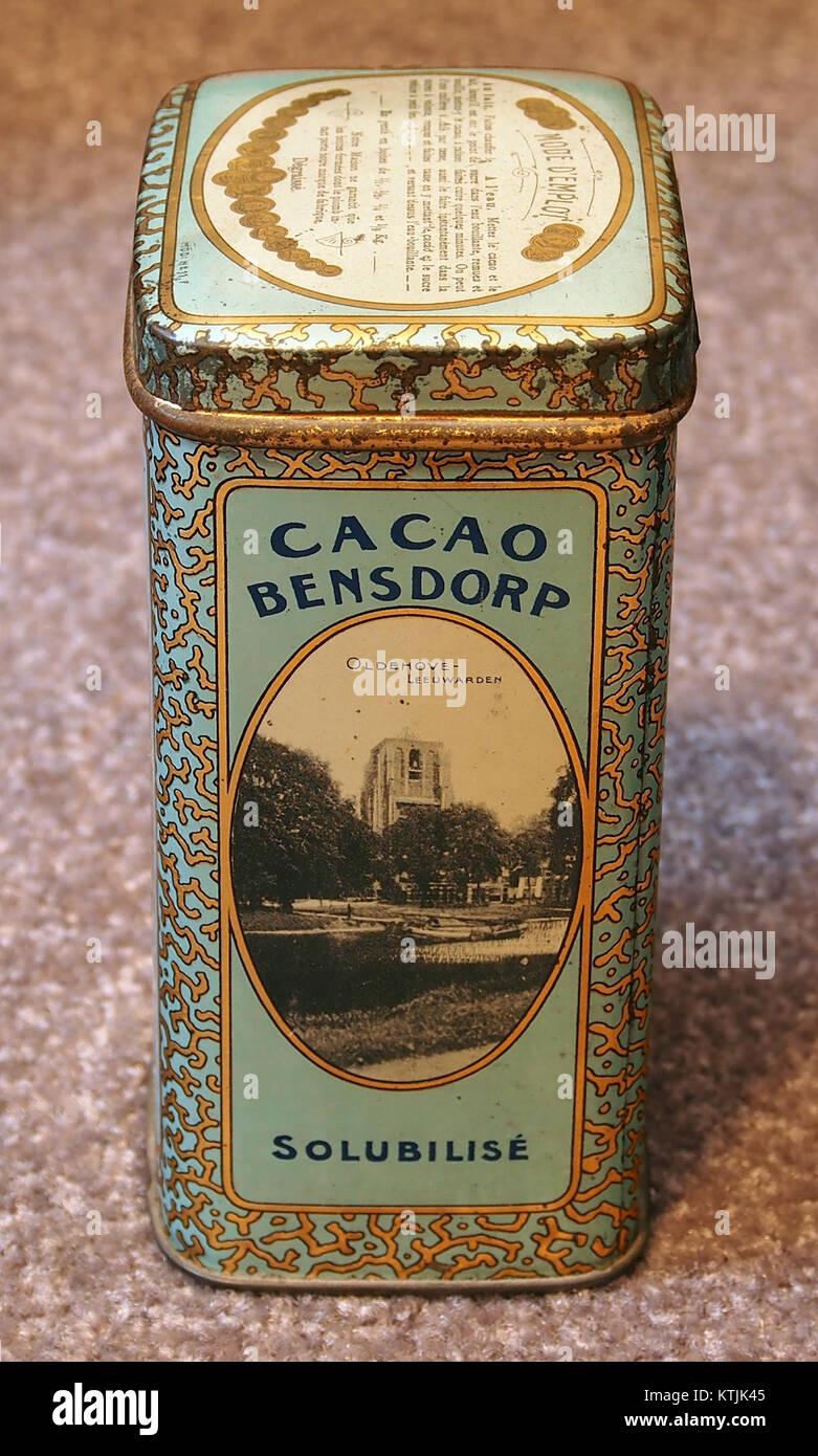 This image showcases a tin of Bensdorp Dutch cocoa, a popular brand ...
