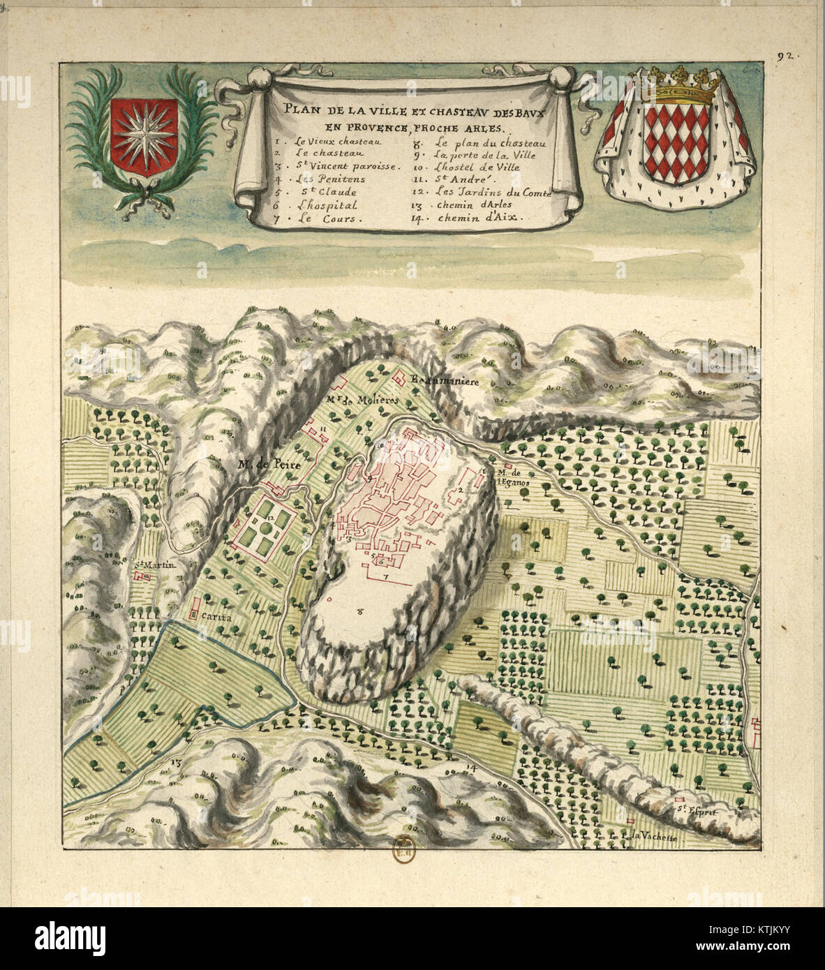 A detailed map or plan of Baux-de-Provence, a historic village located ...
