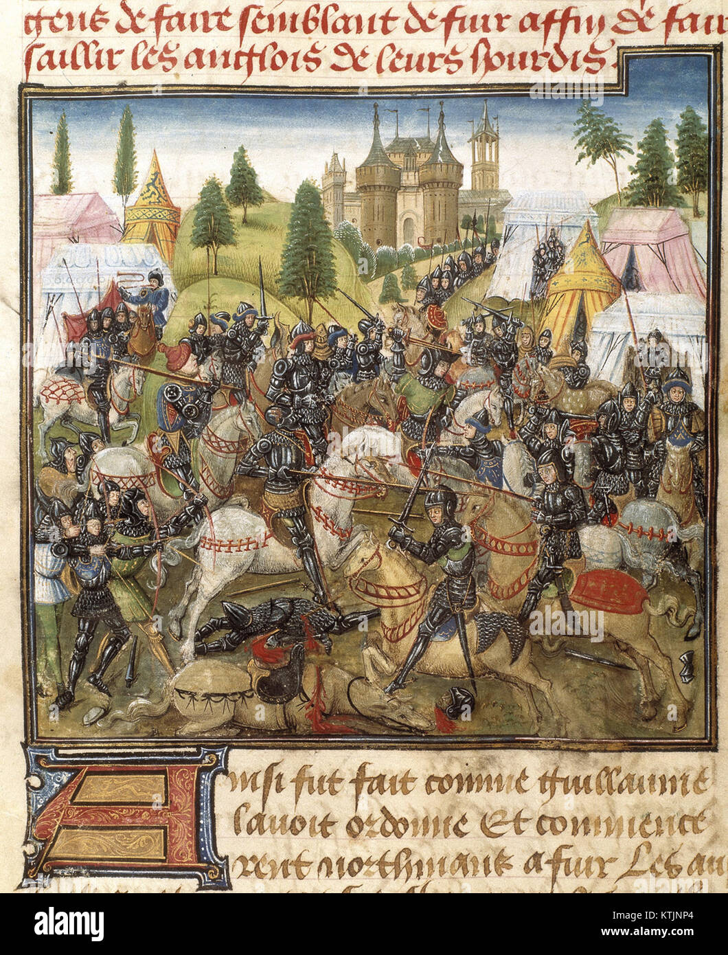 This medieval manuscript page, depicting the Battle of Hastings ...