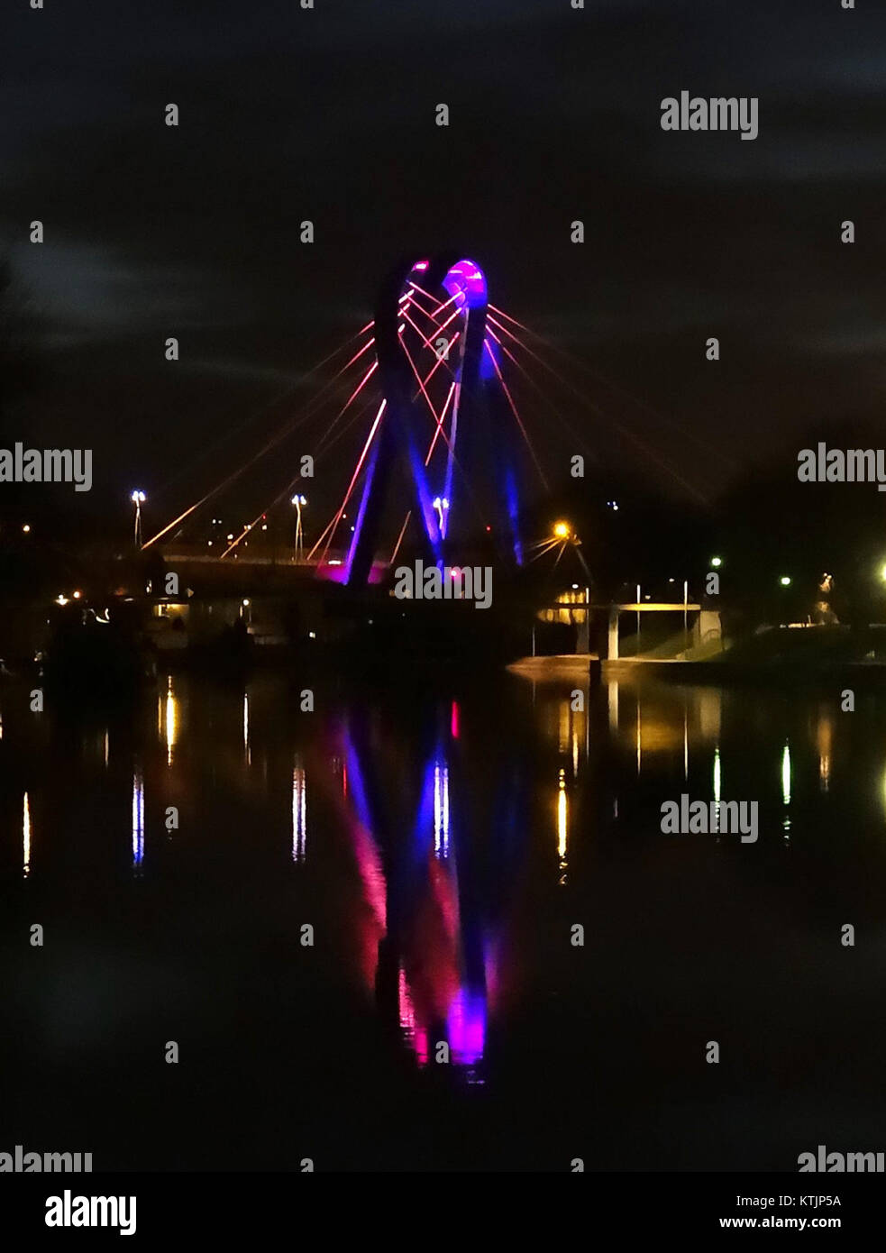 This image captures a pylon structure in a blue color scheme ...