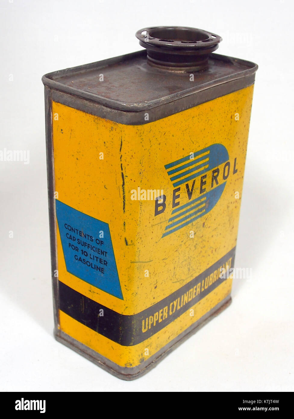 This image shows a Beverol upper cylinder lubricant tin, used in ...