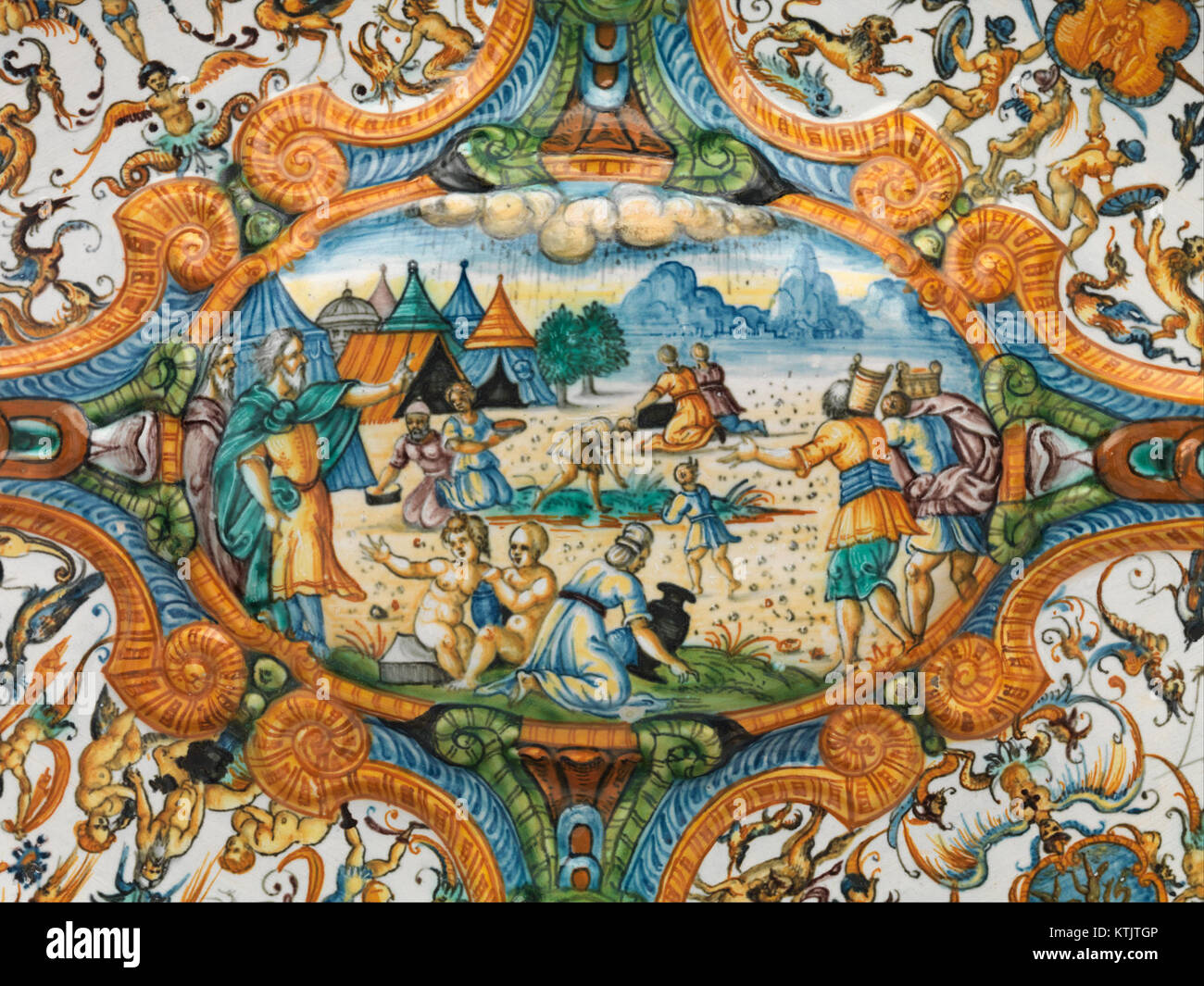 The 'Gathering of Manna' is a biblical scene depicted on a basin or ...