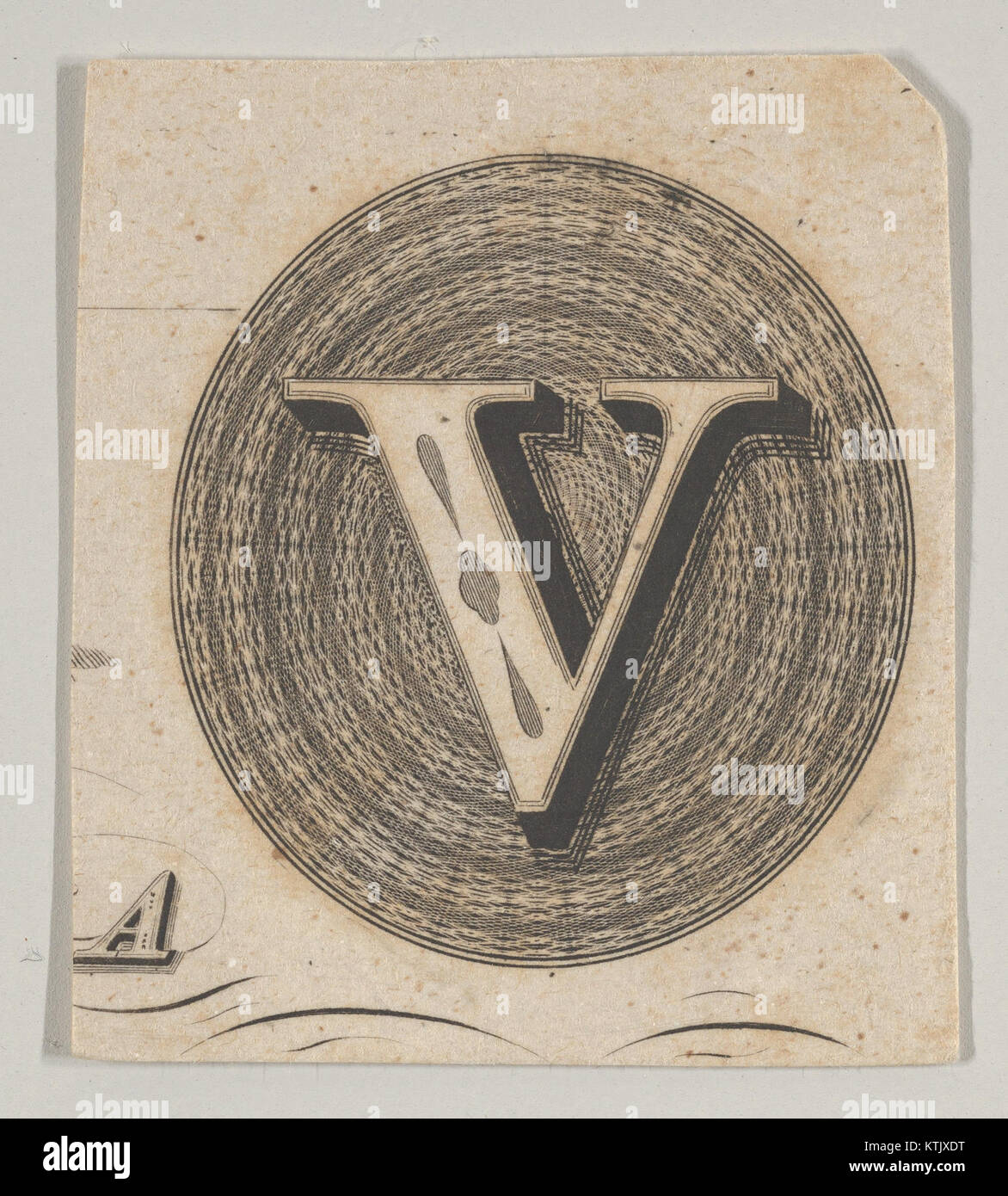The banknote motif featuring a capital 'V' within an oval, adorned with ...