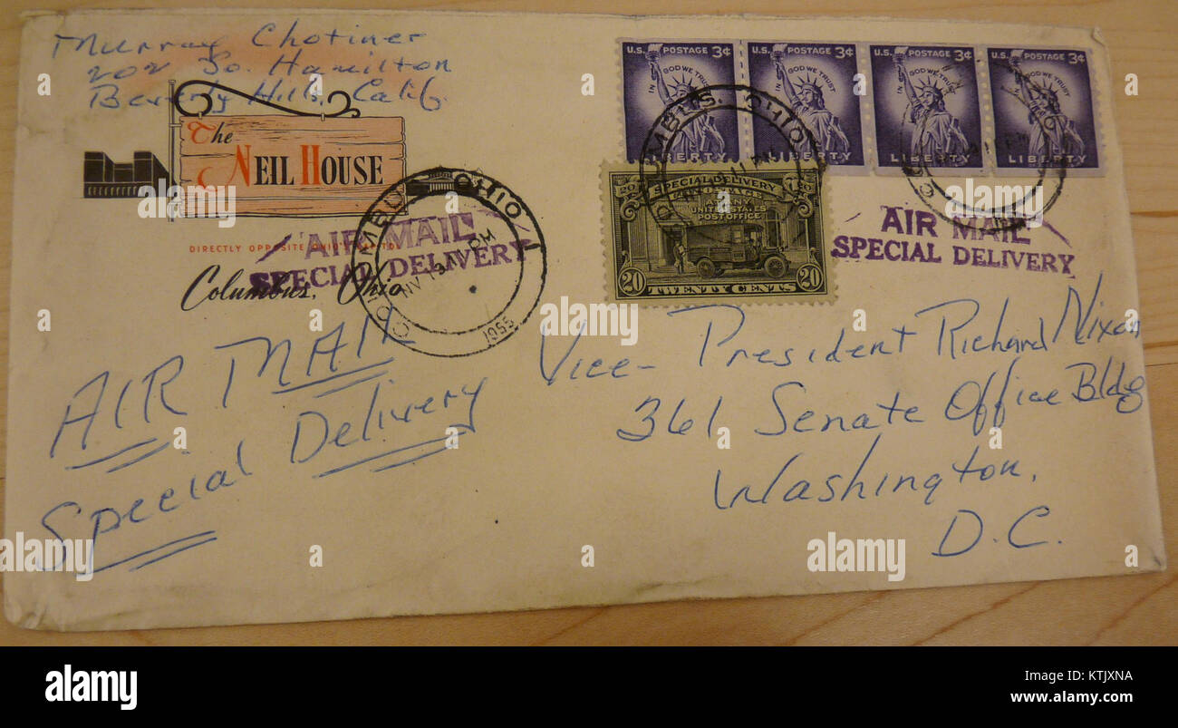 This is an envelope addressed to Richard Nixon by Murray Chotiner, a ...