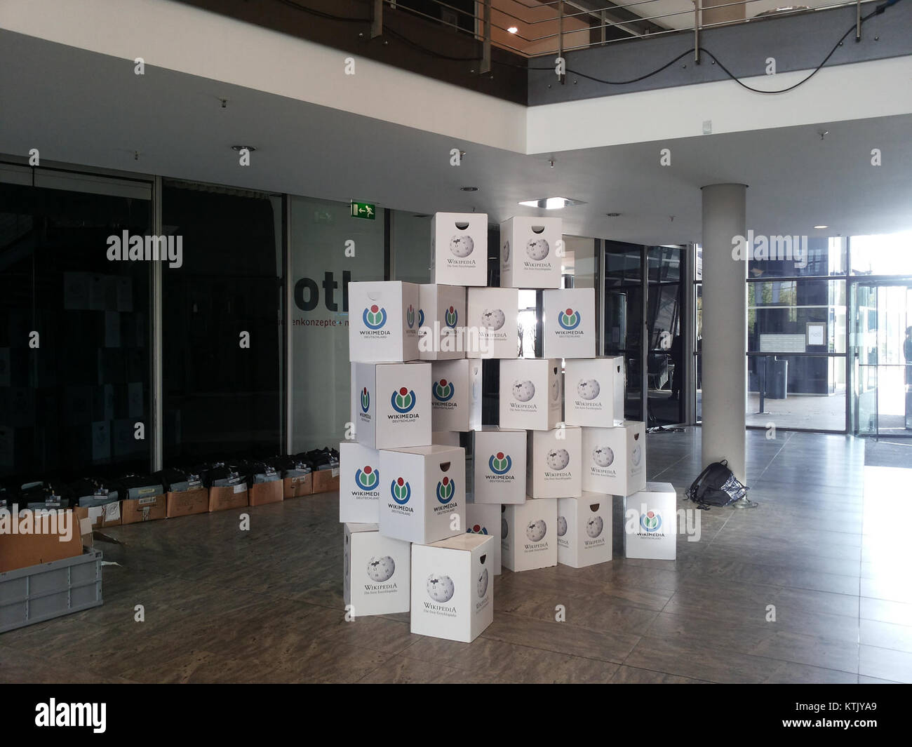 This image from WikiCon 2014 shows the setup of boxes at the event ...