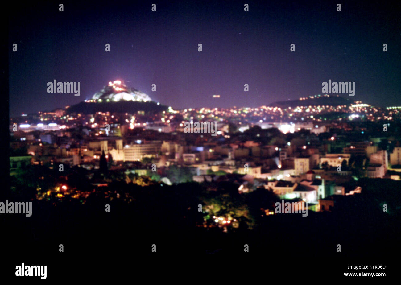 A nighttime view of Athens, Greece, showcasing the illuminated ...