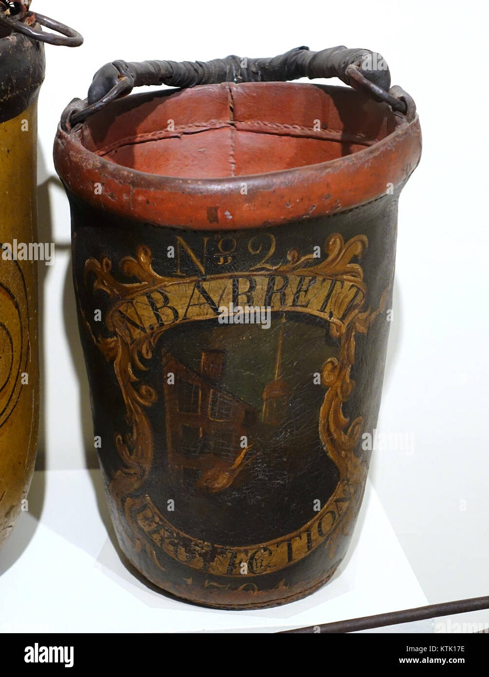 The Barrett fire bucket, dated around 1825 and possibly from Boston, is ...