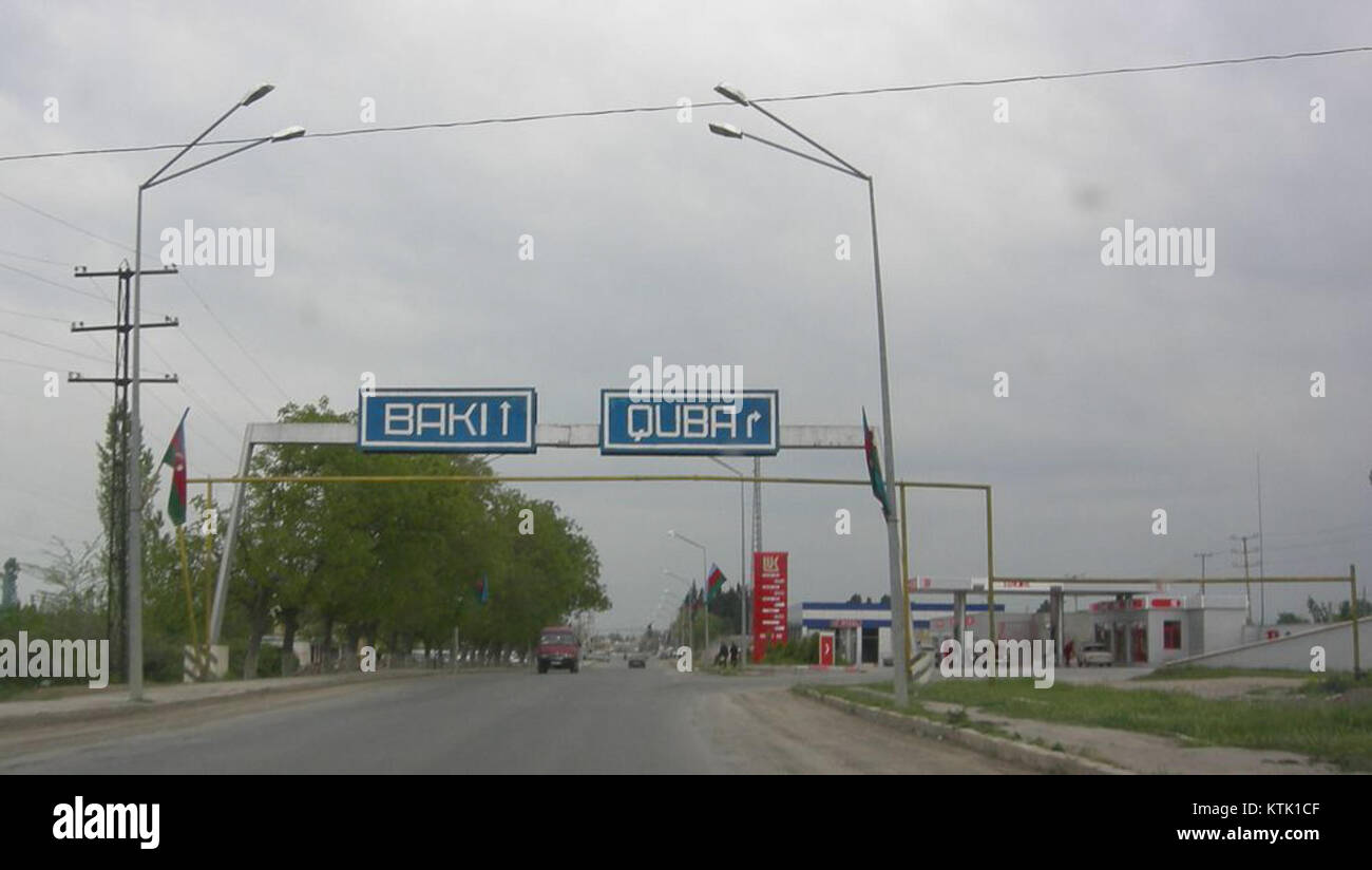 The Baku Quba Sign marks the historic route between Baku and Quba in ...