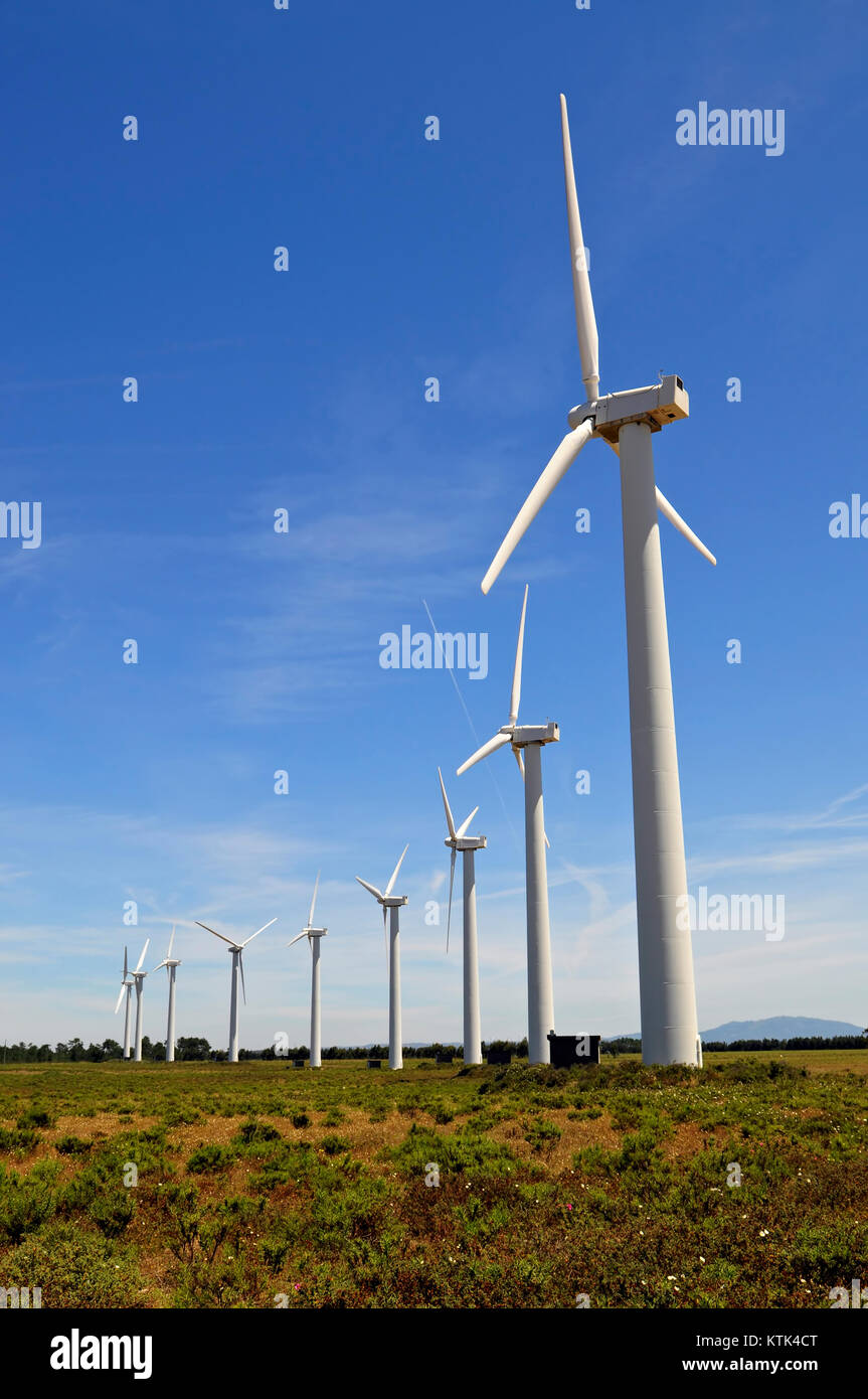 Modern white wind turbines Stock Photo - Alamy
