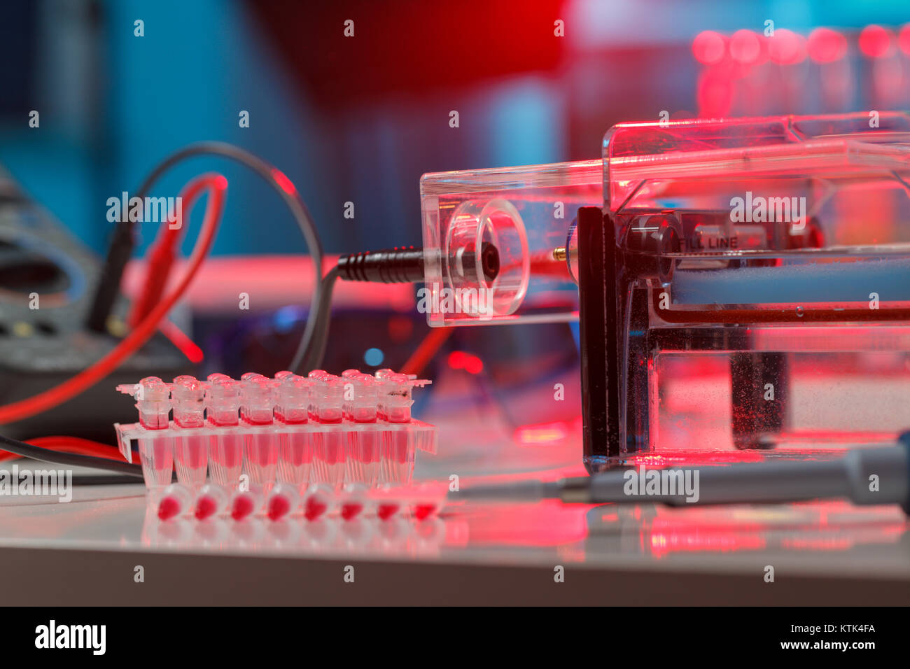 electrophoresis device in a genetics lab to decrypt the genetic code ...