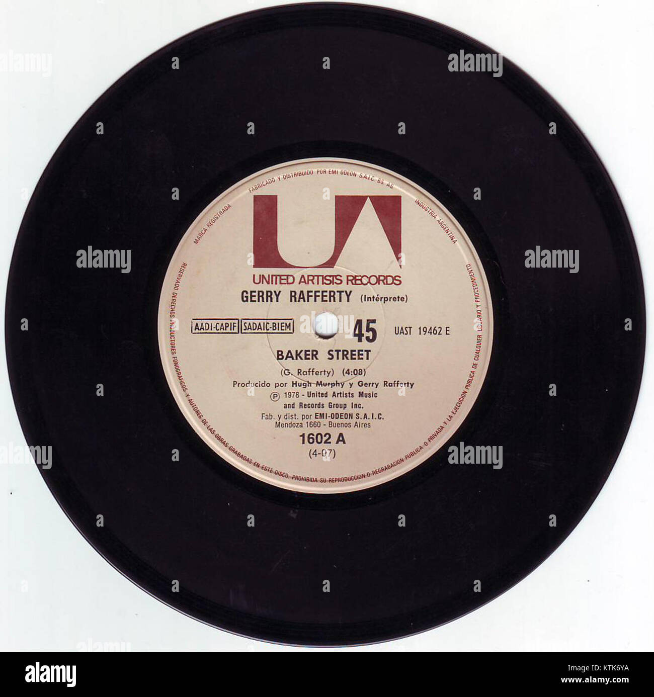Disco de vinilo 45 RPM Baker Street Gerry Rafferty Stock Photo - Alamy